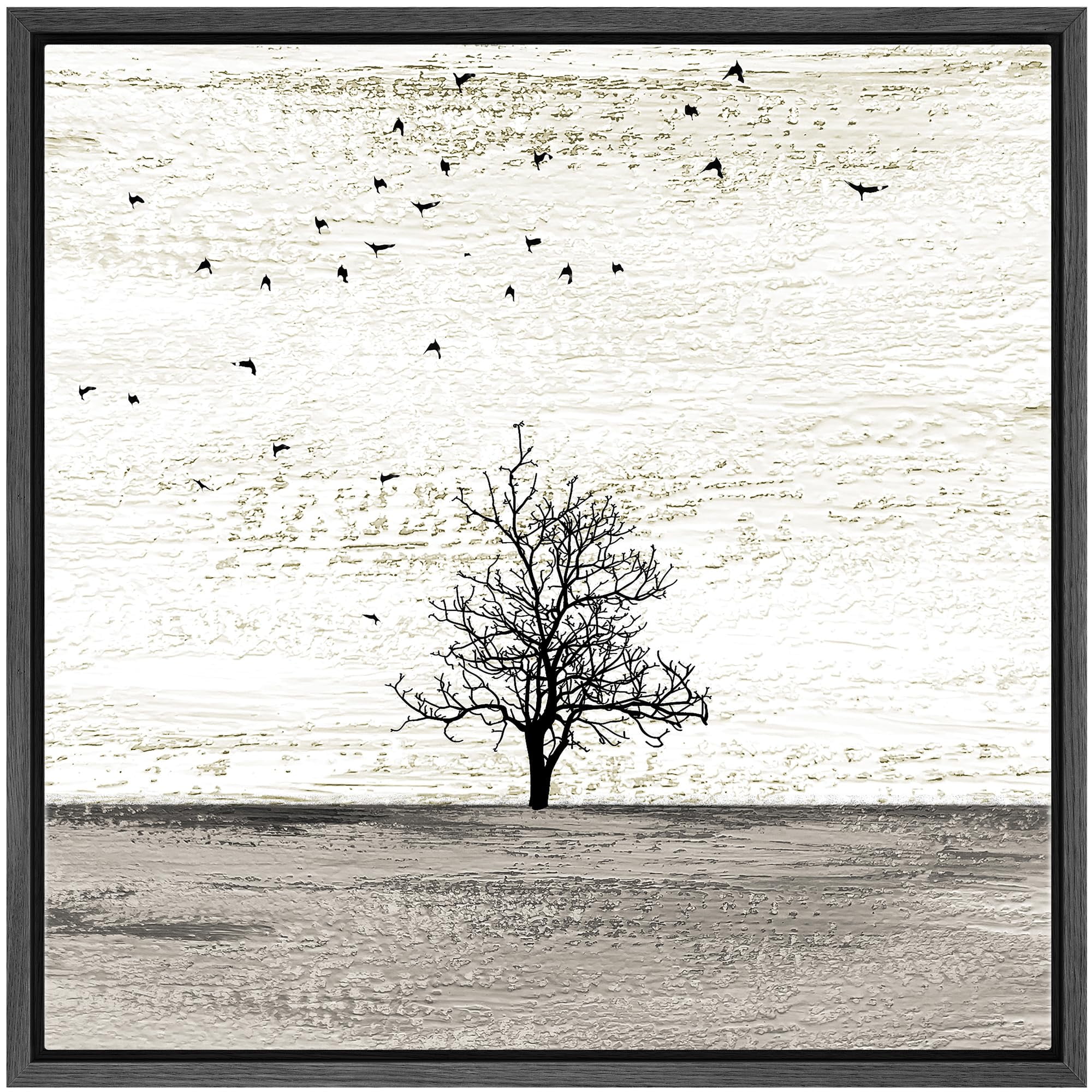 IDEA4WALL Framed Canvas Print Wall Art Birds Fly over Field with Tree ...