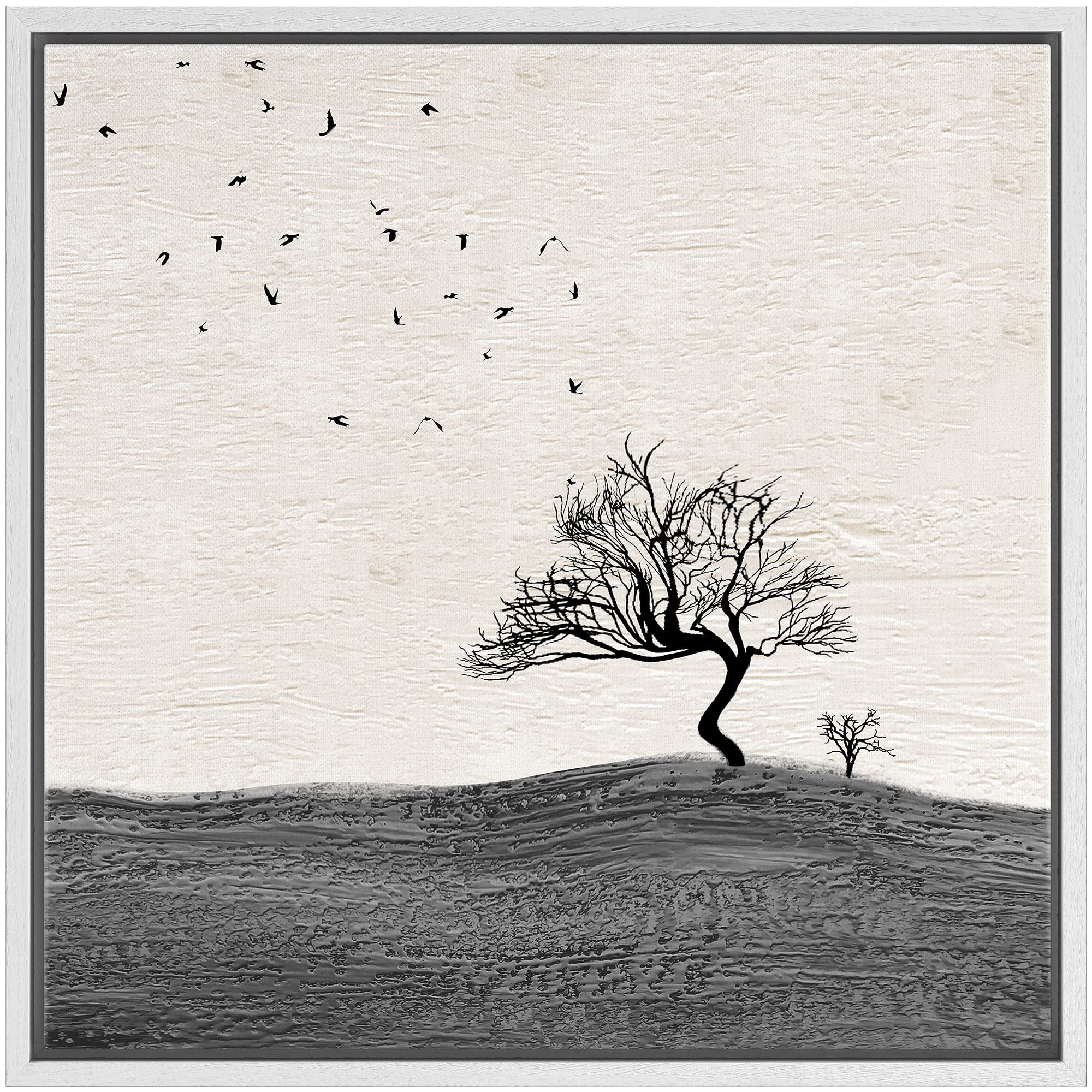 IDEA4WALL Framed Canvas Print Wall Art Birds Fly over Gray Hill with ...