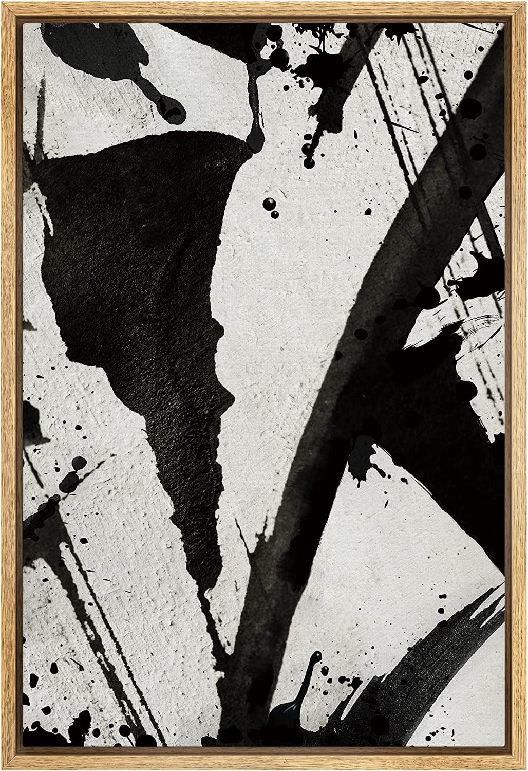 IDEA4WALL Framed Canvas Print Wall Art Black and White Art Blotchy Ink ...