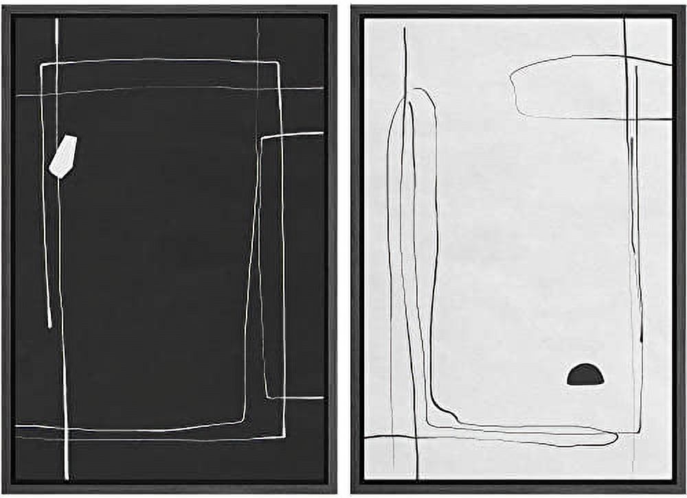 IDEA4WALL Framed Canvas Print Wall Art Black and White Line Art Polygon ...