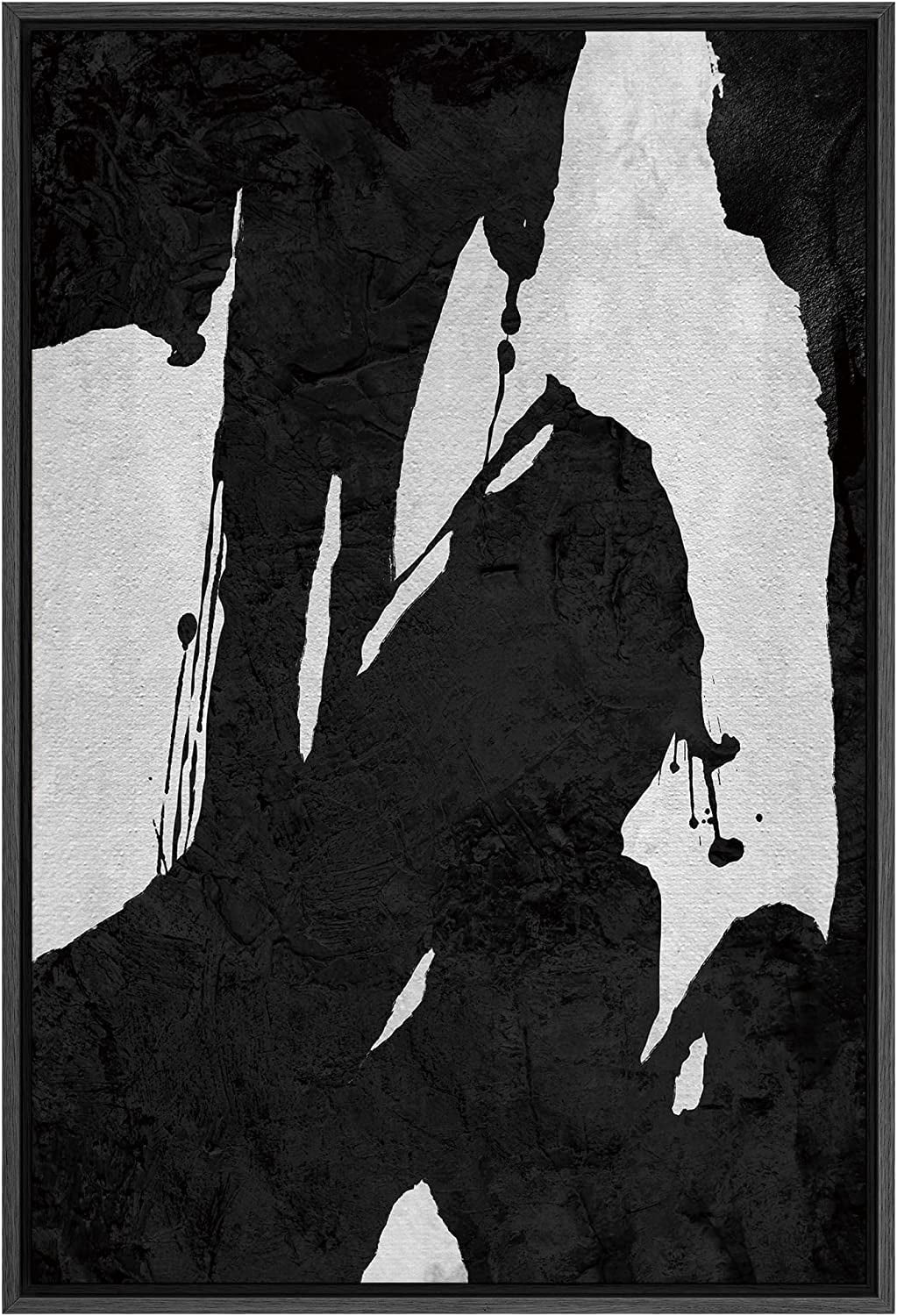 IDEA4WALL Framed Canvas Print Wall Art Blotchy Ink Stroke with Line ...