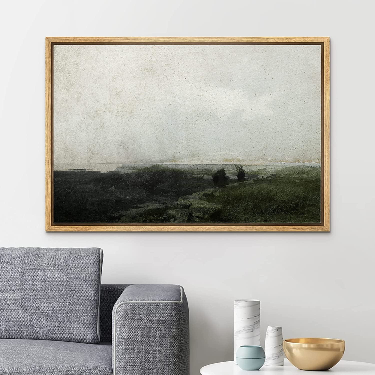 IDEA4WALL Framed Canvas Print Wall Art Brown Hill Over Foggy Terrain ...