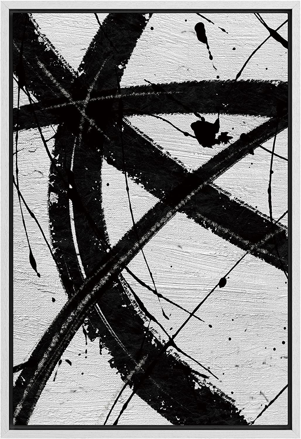 IDEA4WALL Framed Canvas Print Wall Art Curve Ink Stroke with Line ...