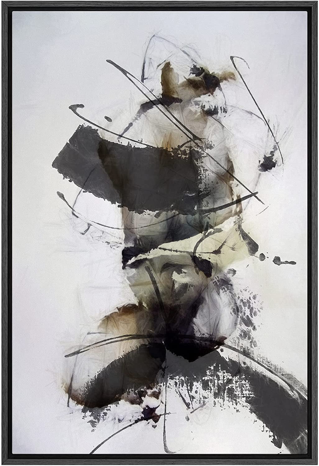 IDEA4WALL Framed Canvas Print Wall Art Dark Watercolor Paint Ink Style ...