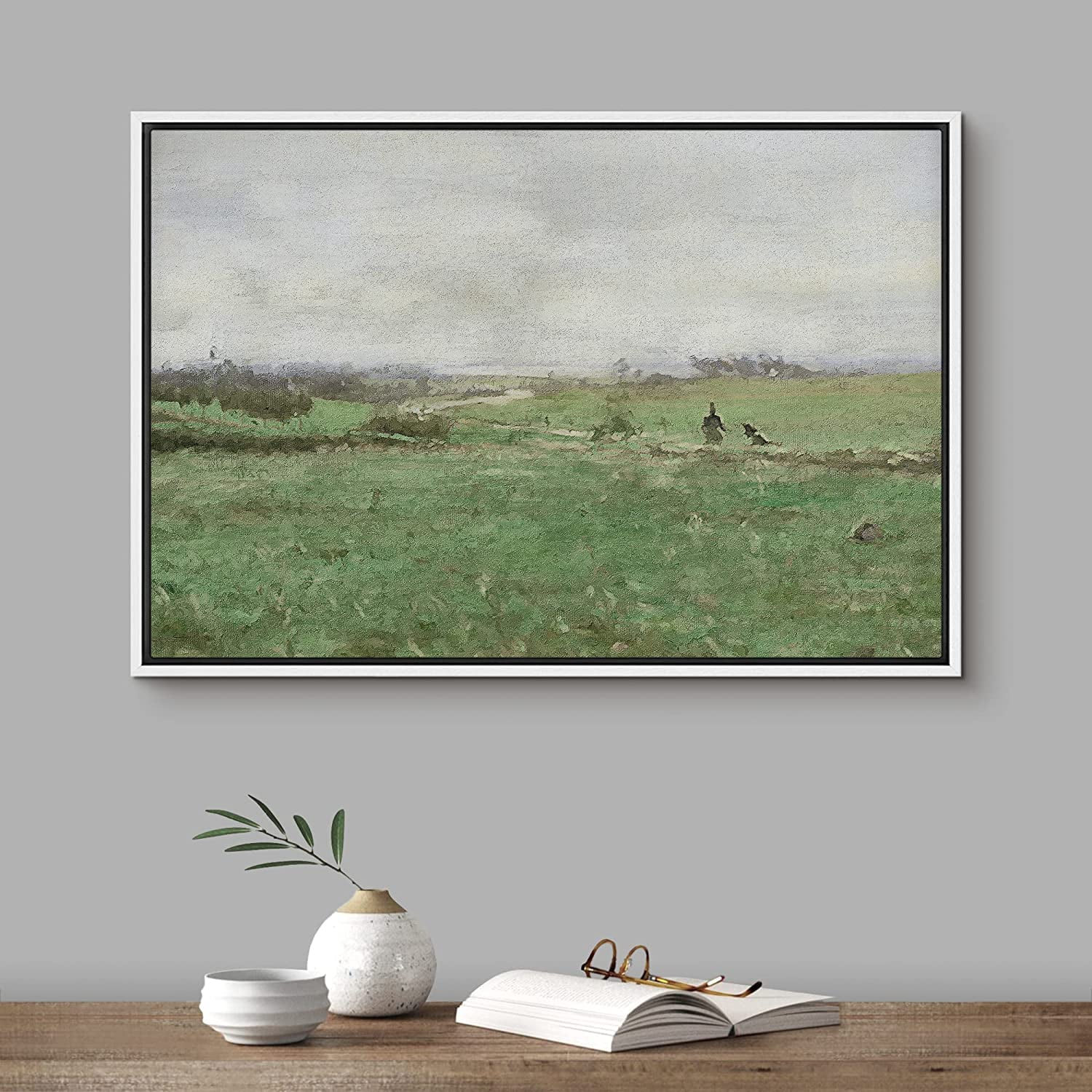 IDEA4WALL Framed Canvas Print Wall Art Lush Green Fields with Farmers ...