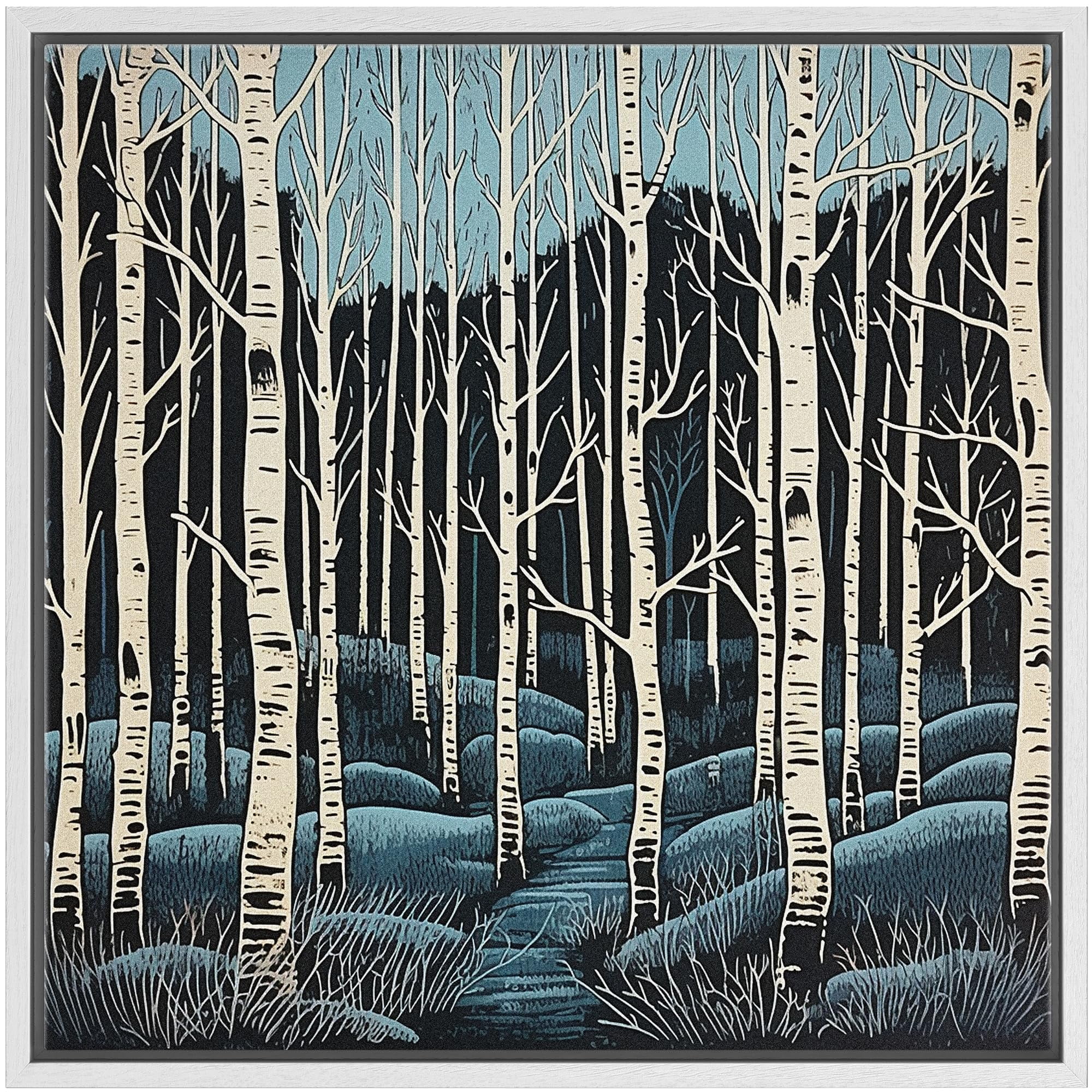 IDEA4WALL Framed Canvas Print Wall Art Midnight Blue Birch Forest ...