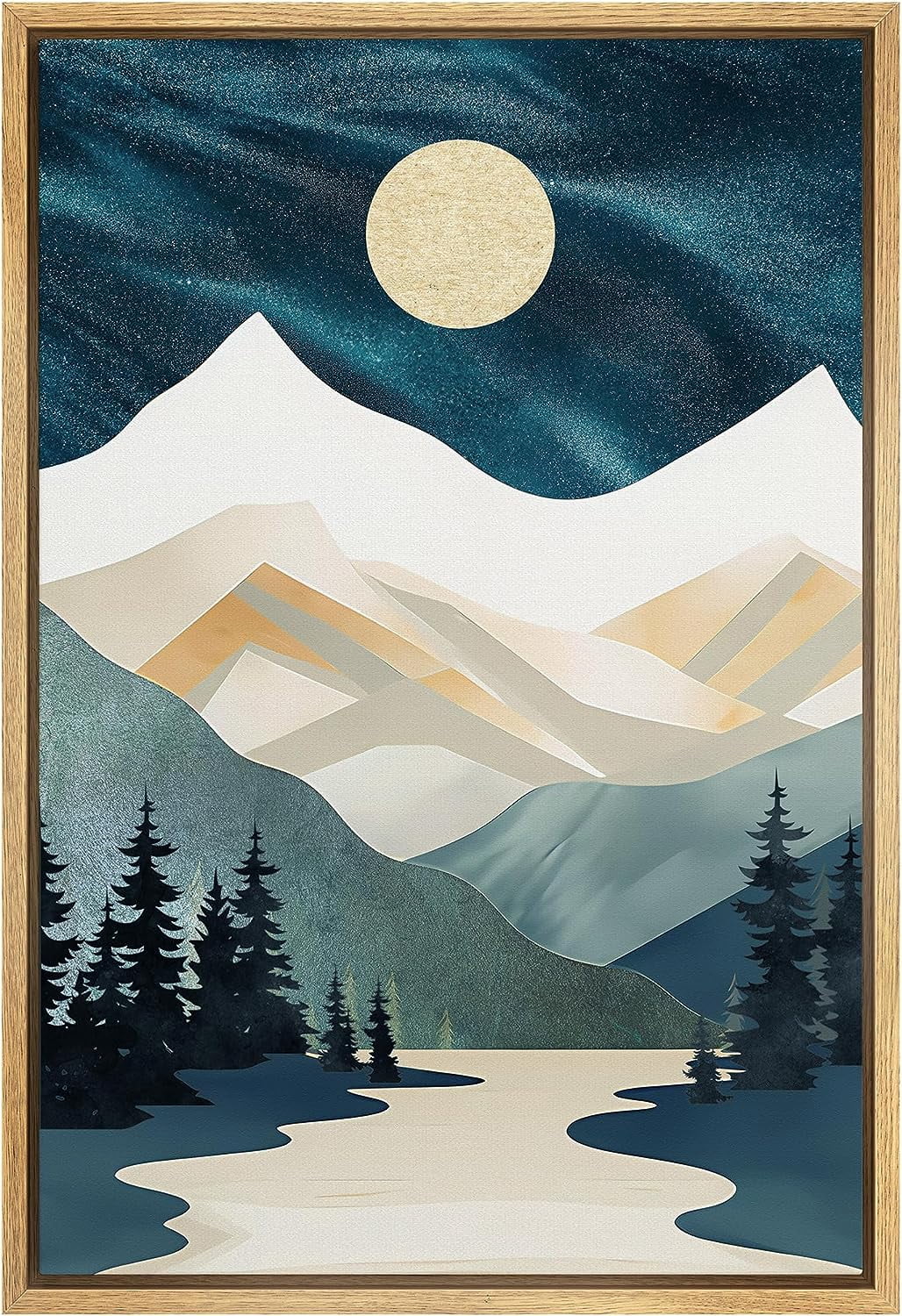 IDEA4WALL Framed Canvas Print Wall Art Navy Blue Midnight Sky Moon ...