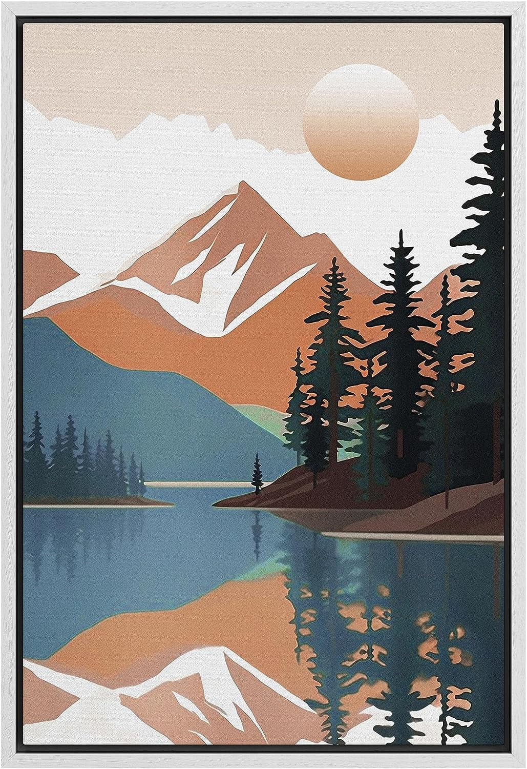 IDEA4WALL Framed Canvas Print Wall Art Pine Tree Forest Mountain Lake ...