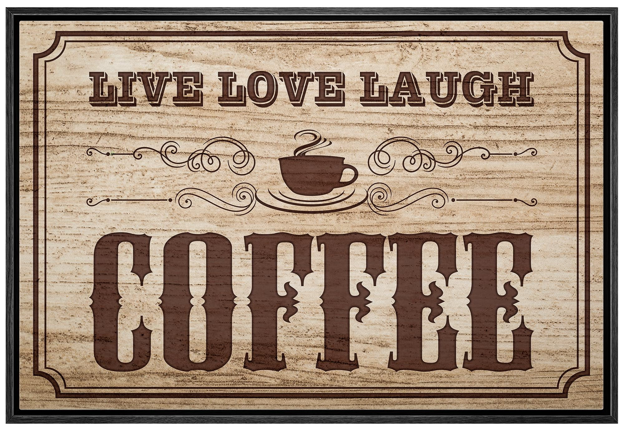 IDEA4WALL Framed Canvas Print Wall Art Rustic Brown Coffee Sign Wall Decor 'Live Love Laugh ...