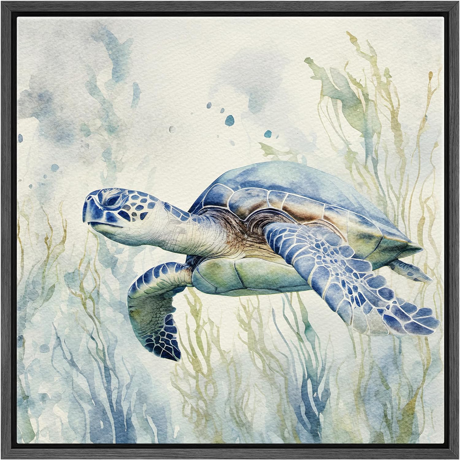 IDEA4WALL Framed Canvas Print Wall Art Sea Turtles Swimming Cozy Print Classic Vintage Animal ...