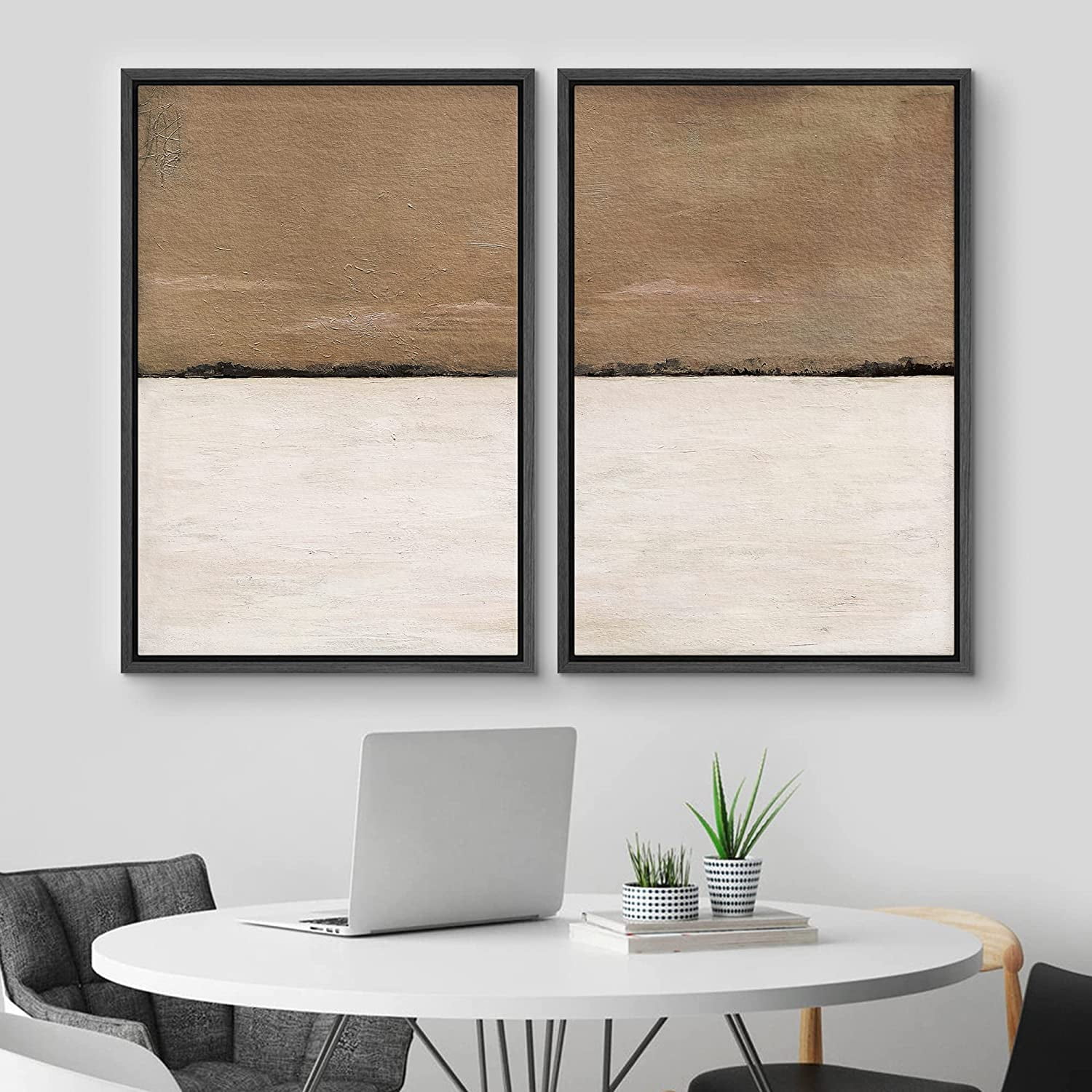 IDEA4WALL Framed Canvas Print Wall Art Set of 2 Brown Tan Pastel ...