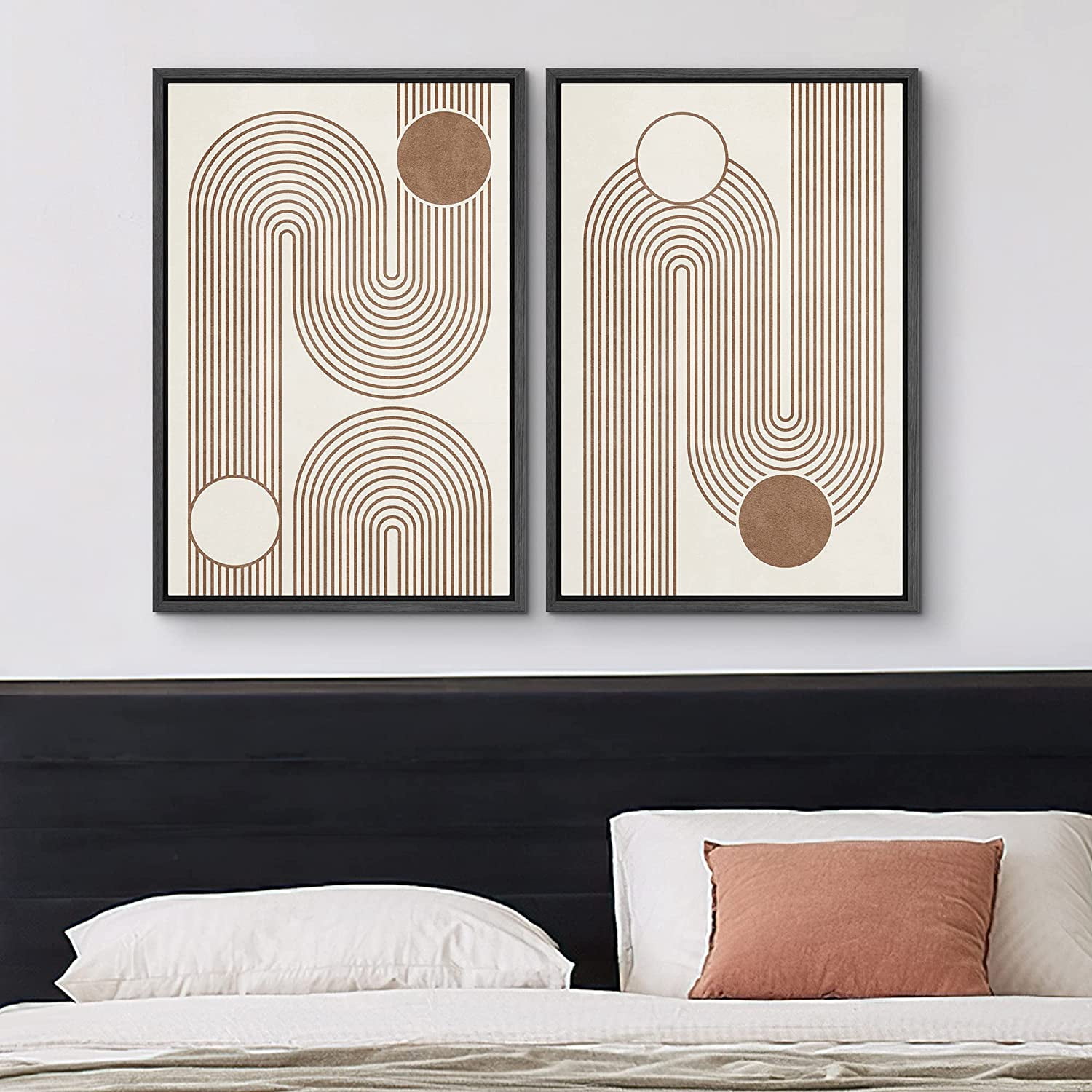 IDEA4WALL Framed Canvas Print Wall Art Set of 2 Geometric Mid-Century ...