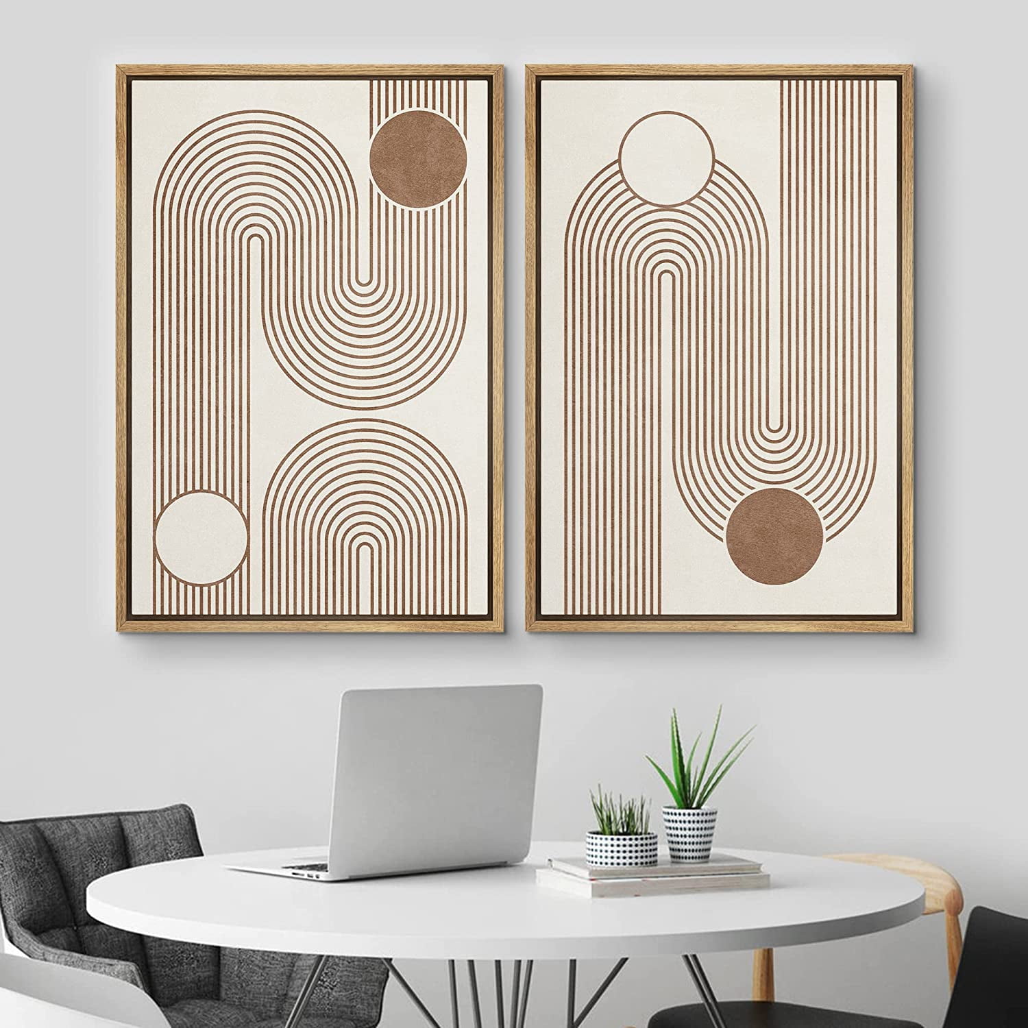 IDEA4WALL Framed Canvas Print Wall Art Set of 2 Geometric Mid-Century ...