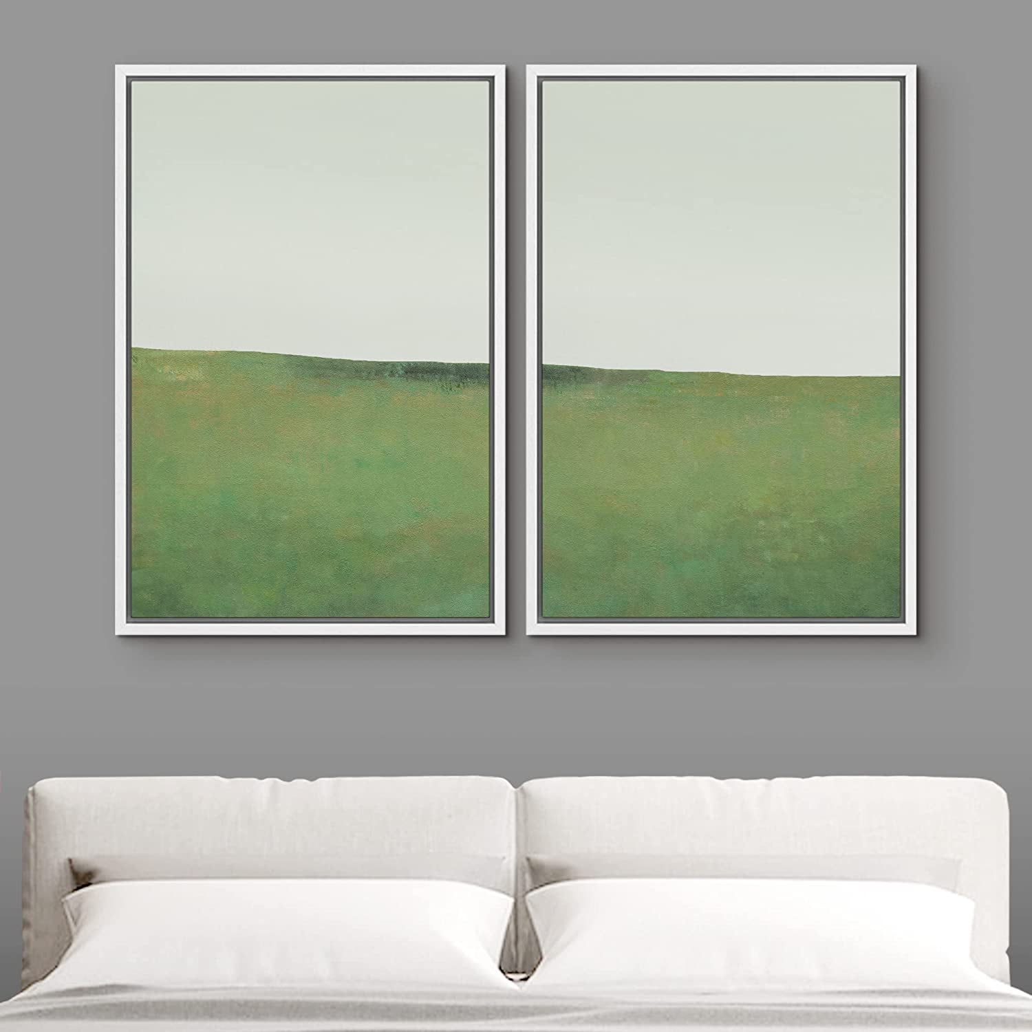 IDEA4WALL Framed Canvas Print Wall Art Set of 2 Green Pastel Paint ...