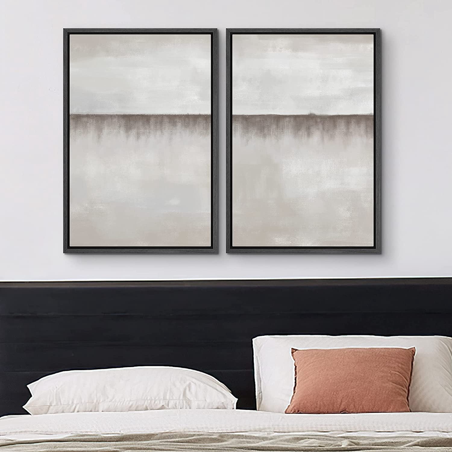 IDEA4WALL Framed Canvas Print Wall Art Set of 2 Pastel Industrial ...