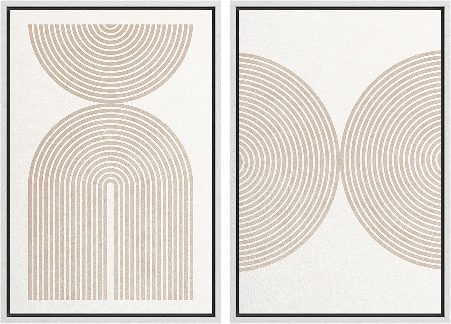 IDEA4WALL Framed Canvas Print Wall Art Set of 2 Pastel Tan Geometric ...