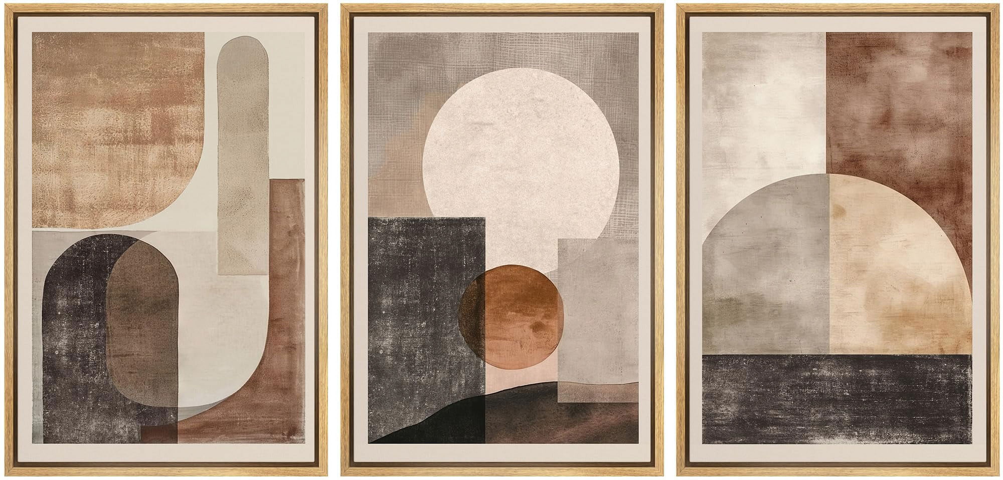 IDEA4WALL Framed Canvas Print Wall Art Set of 3 Abstract Neutral and Earth Tones with Geometric ...