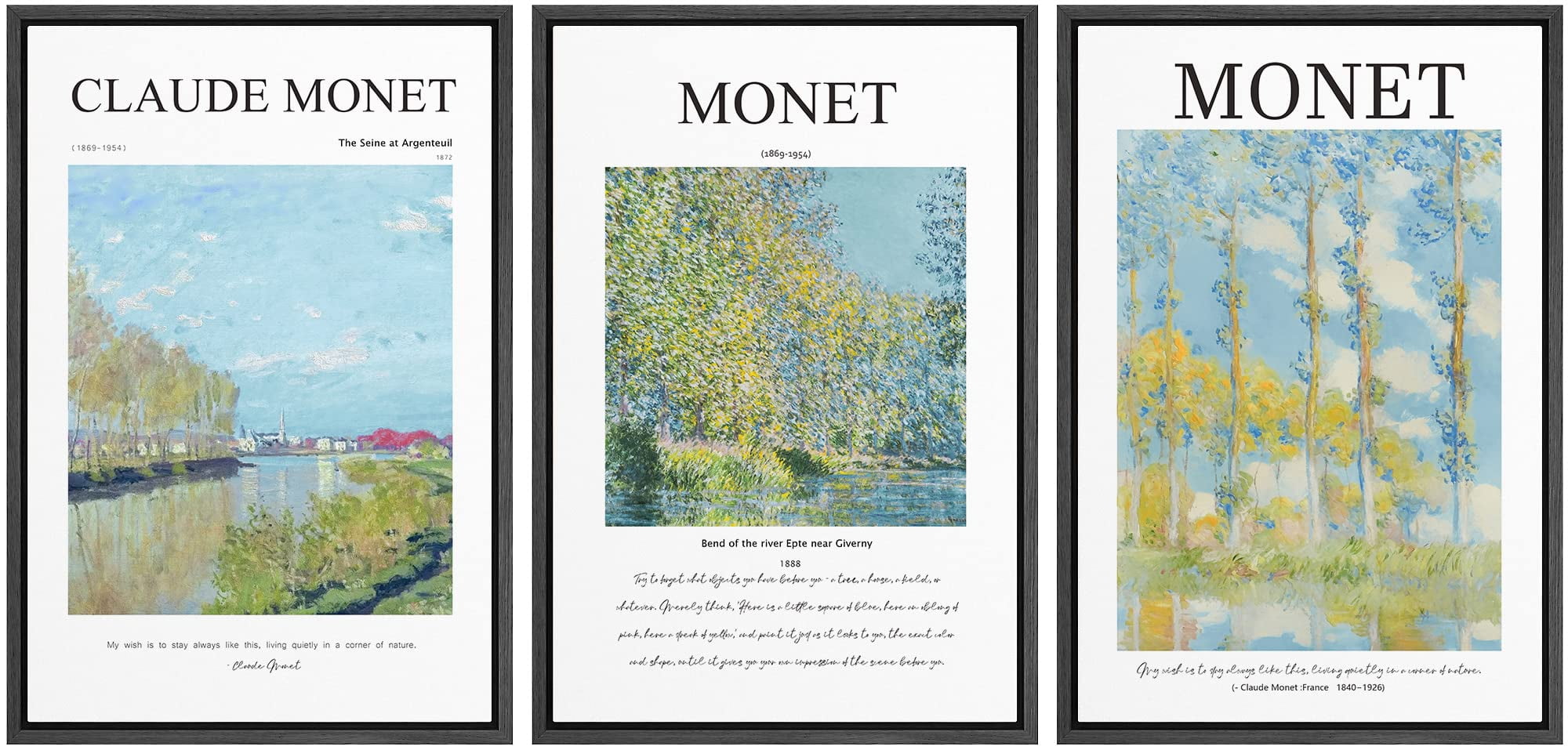 IDEA4WALL Framed Canvas Print Wall Art Set of 3 Argenteuil Landscapes ...