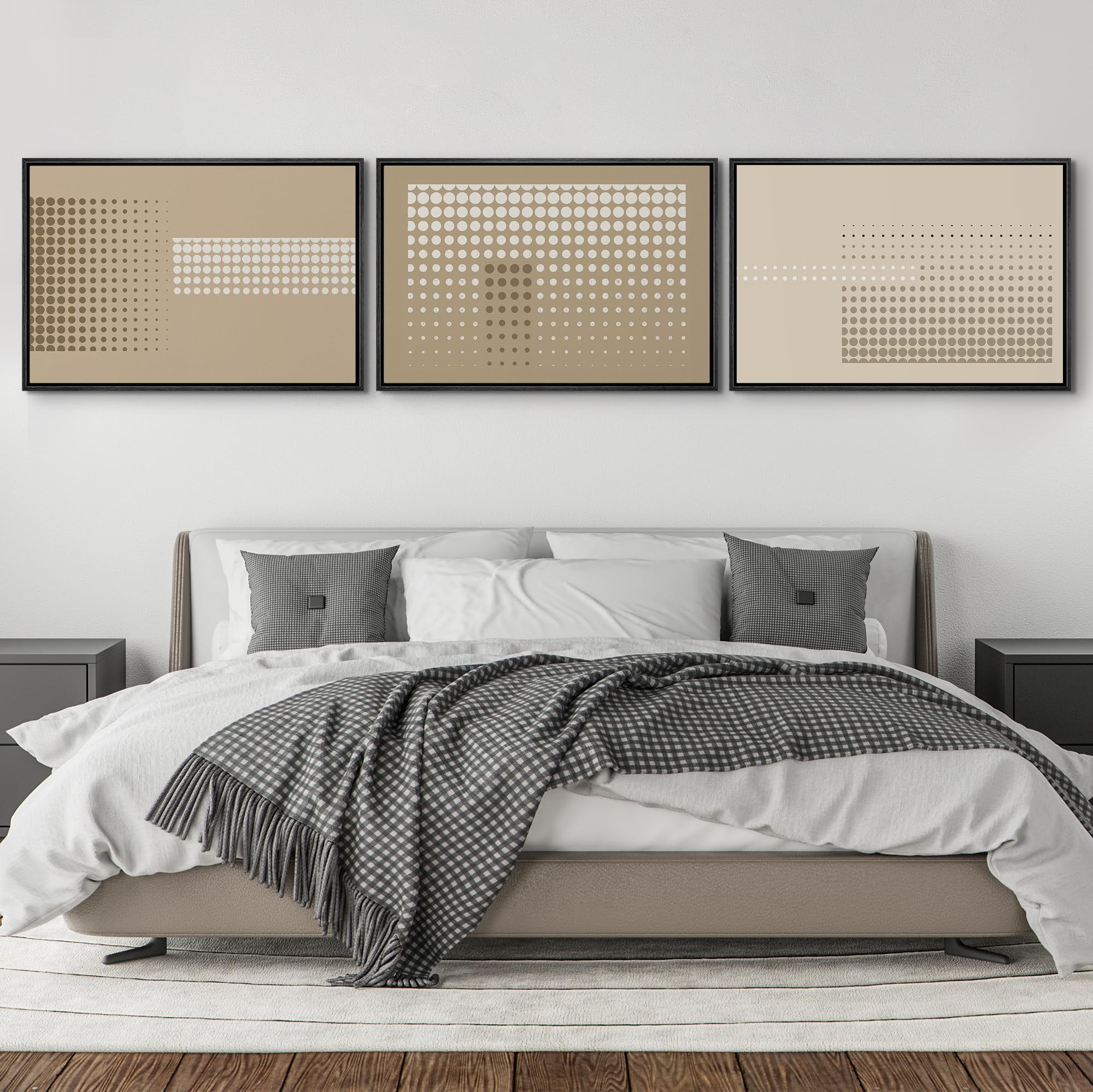 IDEA4WALL Framed Canvas Print Wall Art Set of 3 Beige and White Dot ...