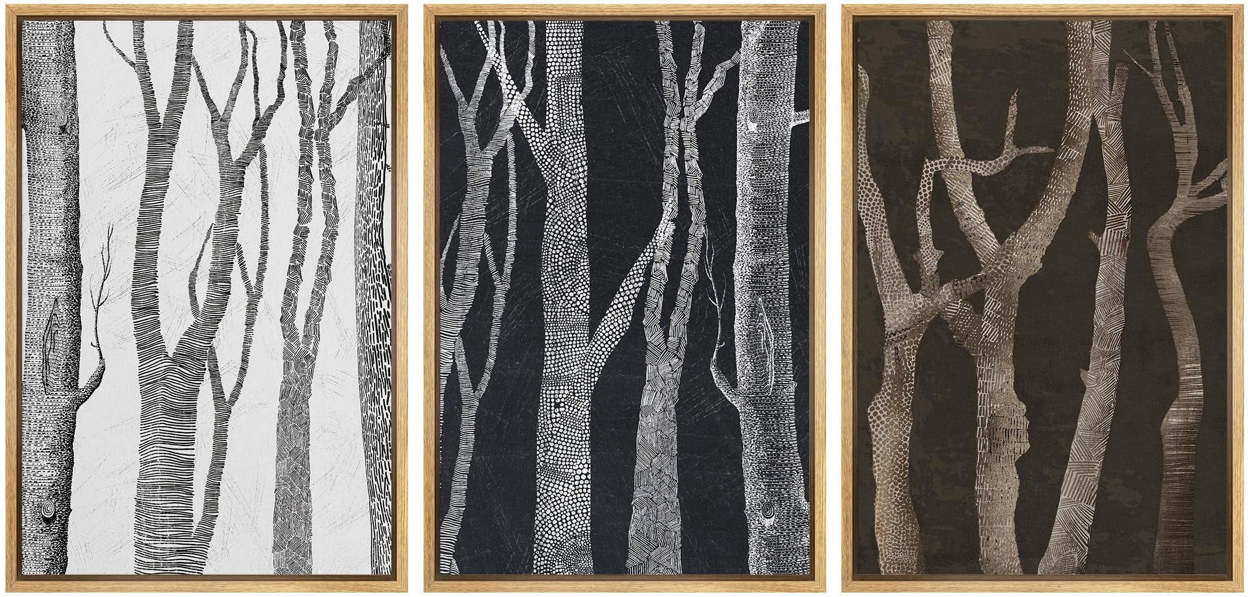 IDEA4WALL Framed Canvas Print Wall Art Set of 3 Birch Trees Nature Tree ...