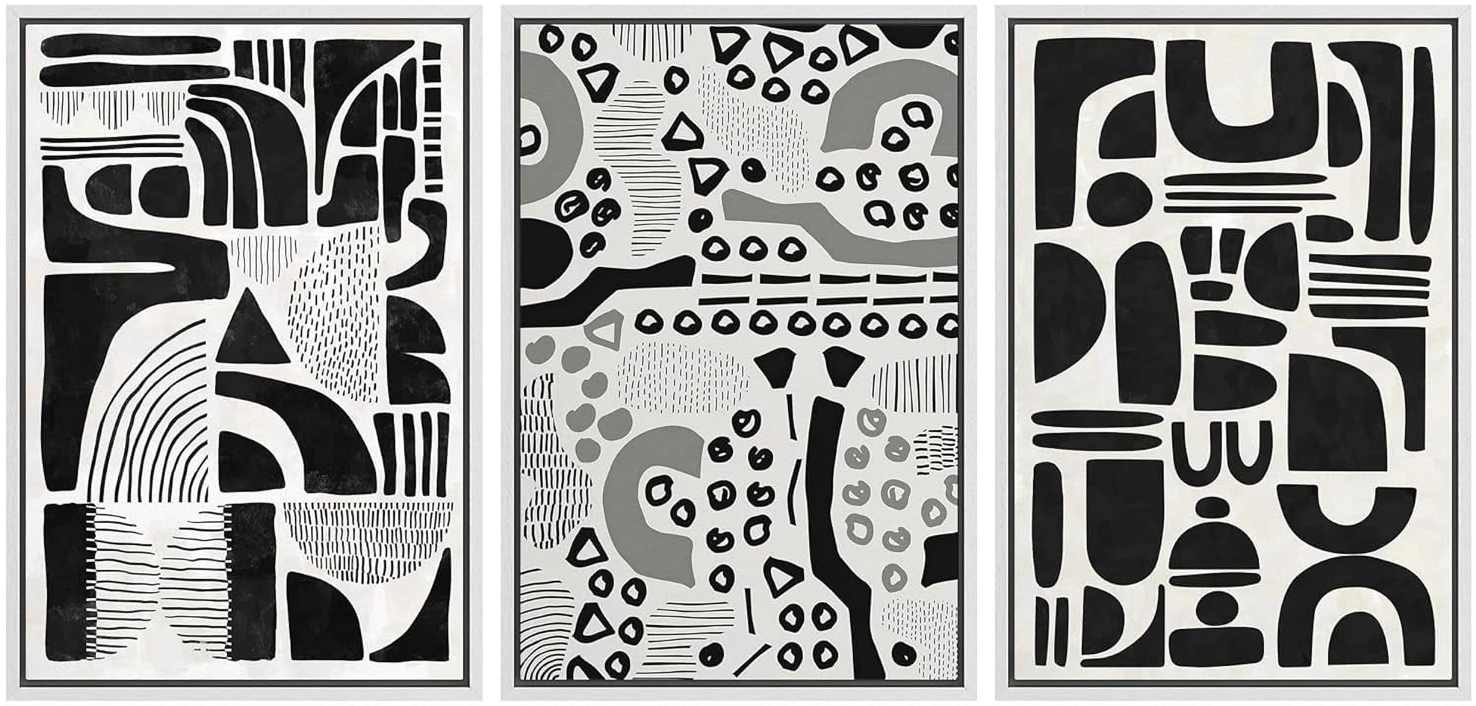IDEA4WALL Framed Canvas Print Wall Art Set of 3 Black & White Boho ...