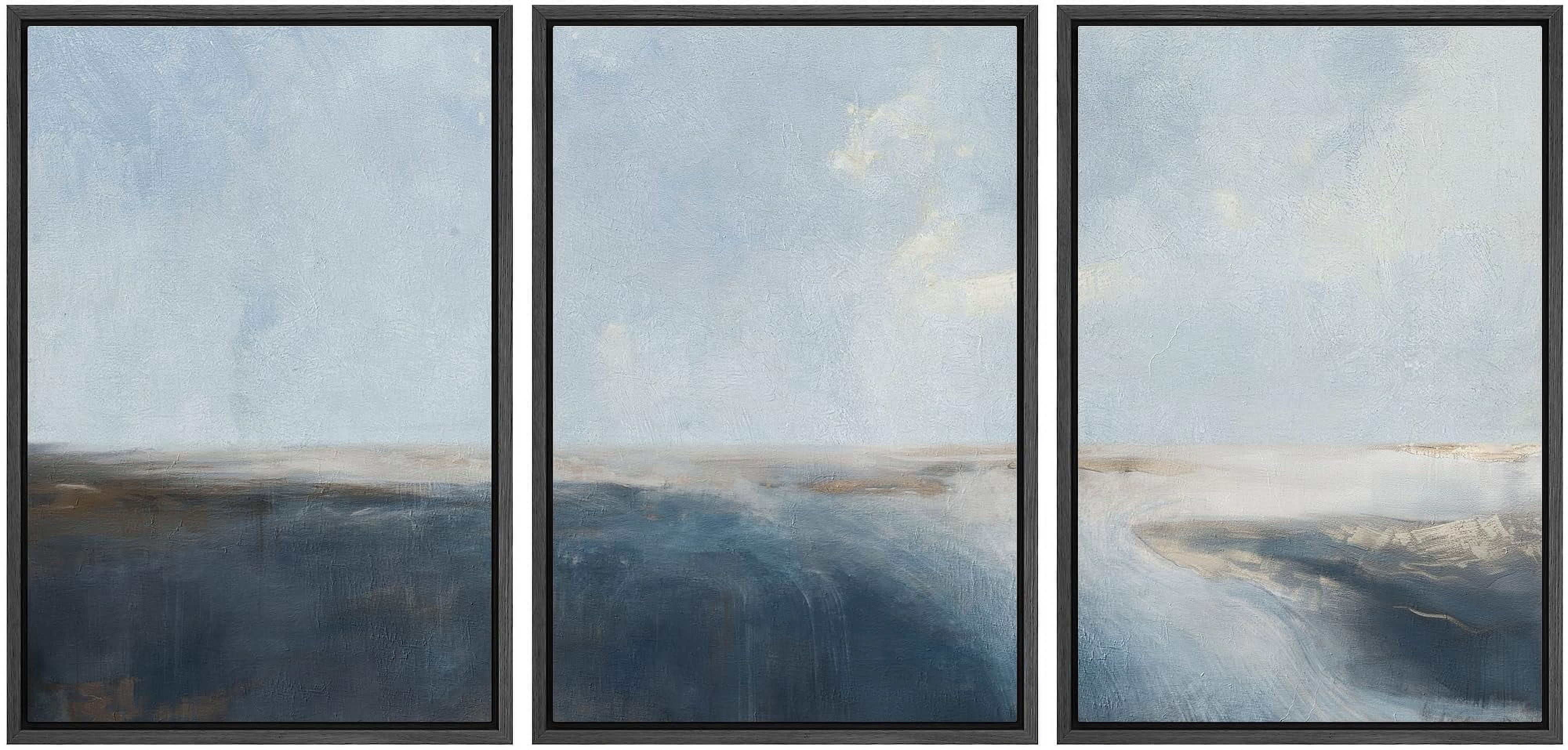IDEA4WALL Framed Canvas Print Wall Art Set of 3 Blue and Navy Abstract ...