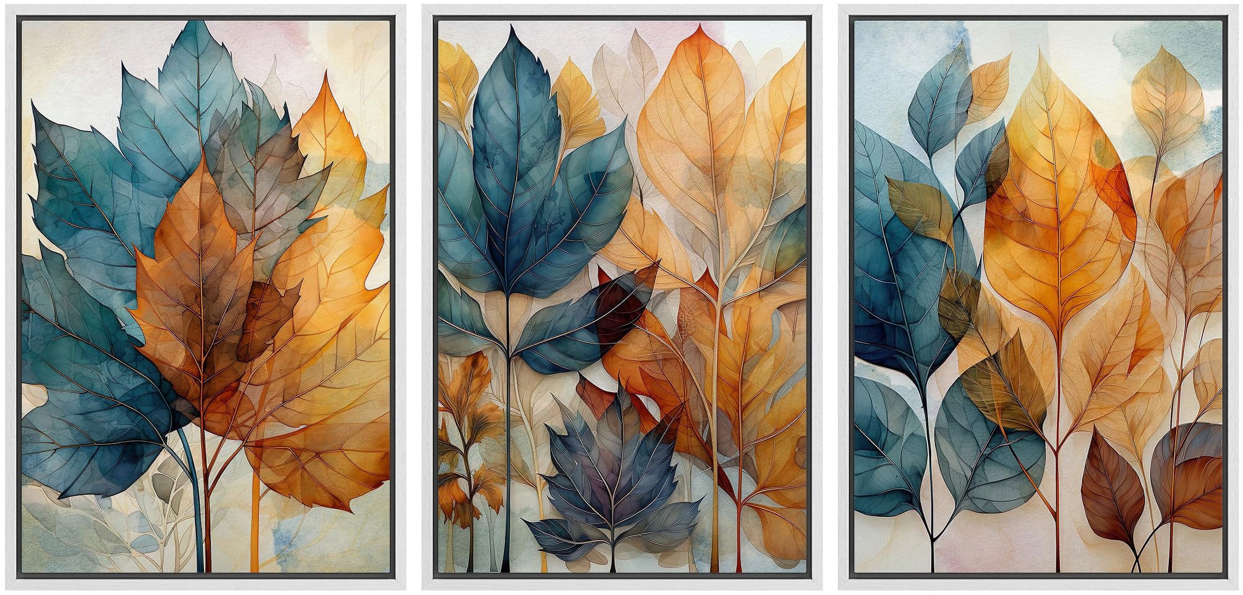 IDEA4WALL Framed Canvas Print Wall Art Set of 3 Blue & Orange ...