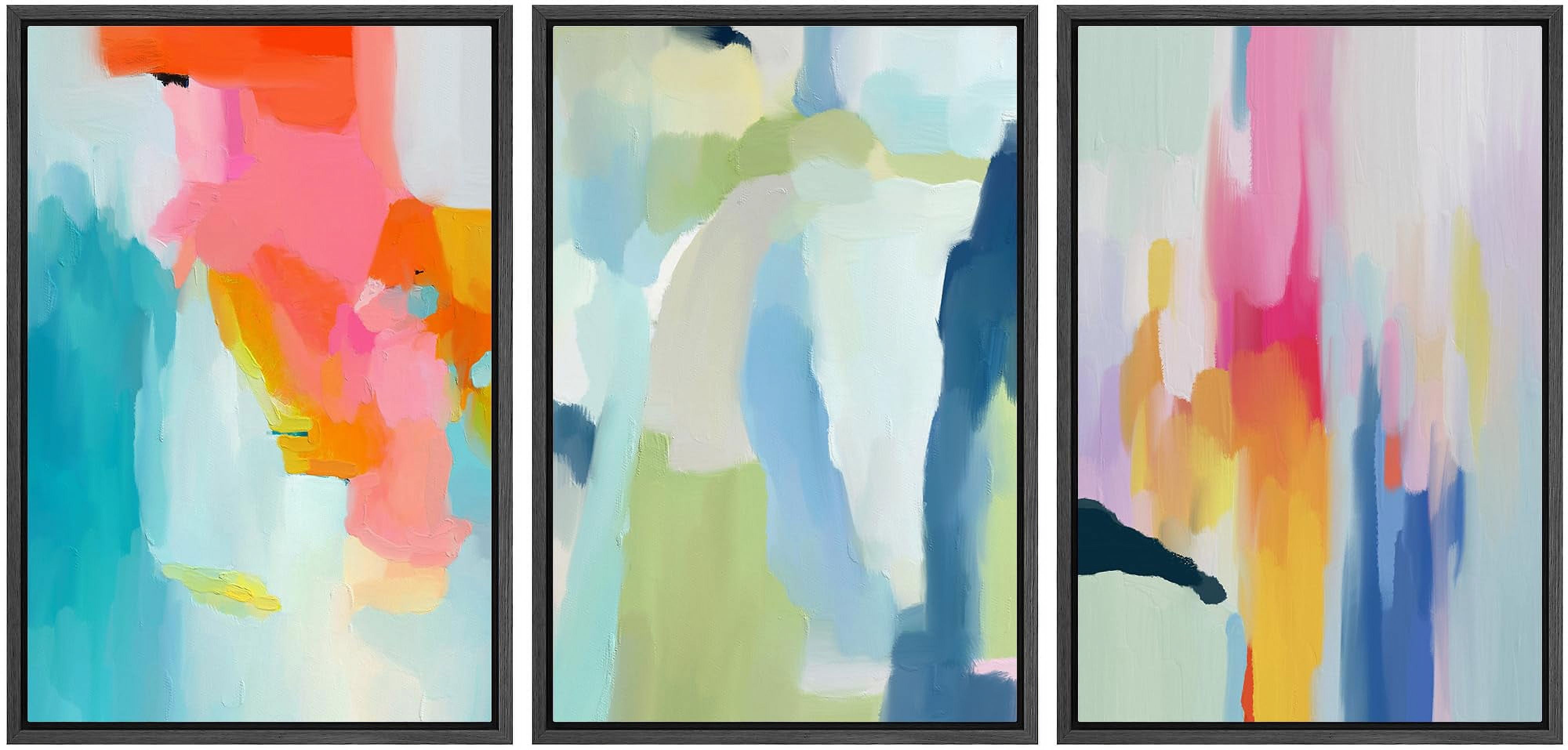 IDEA4WALL Framed Canvas Print Wall Art Set of 3 Colorful Abstract ...