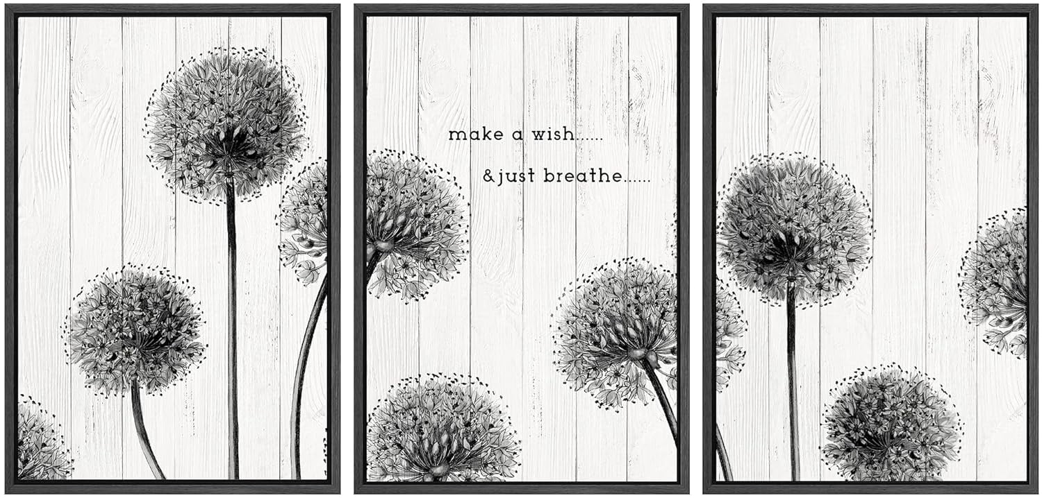 IDEA4WALL Framed Canvas Print Wall Art Set of 3 Dark Dandelion Flowers ...