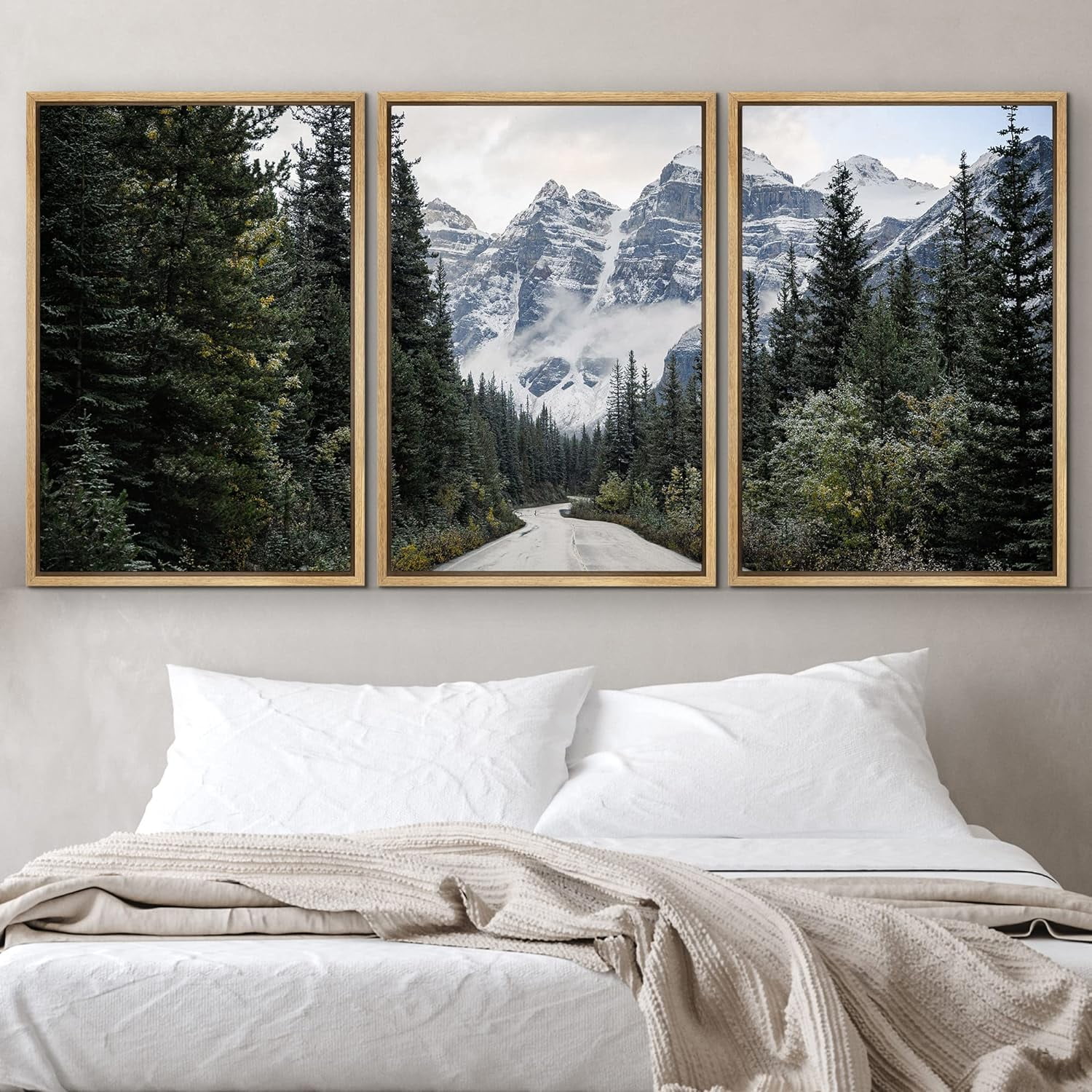 IDEA4WALL Framed Canvas Print Wall Art Set of 3 Forest Road to Winter ...