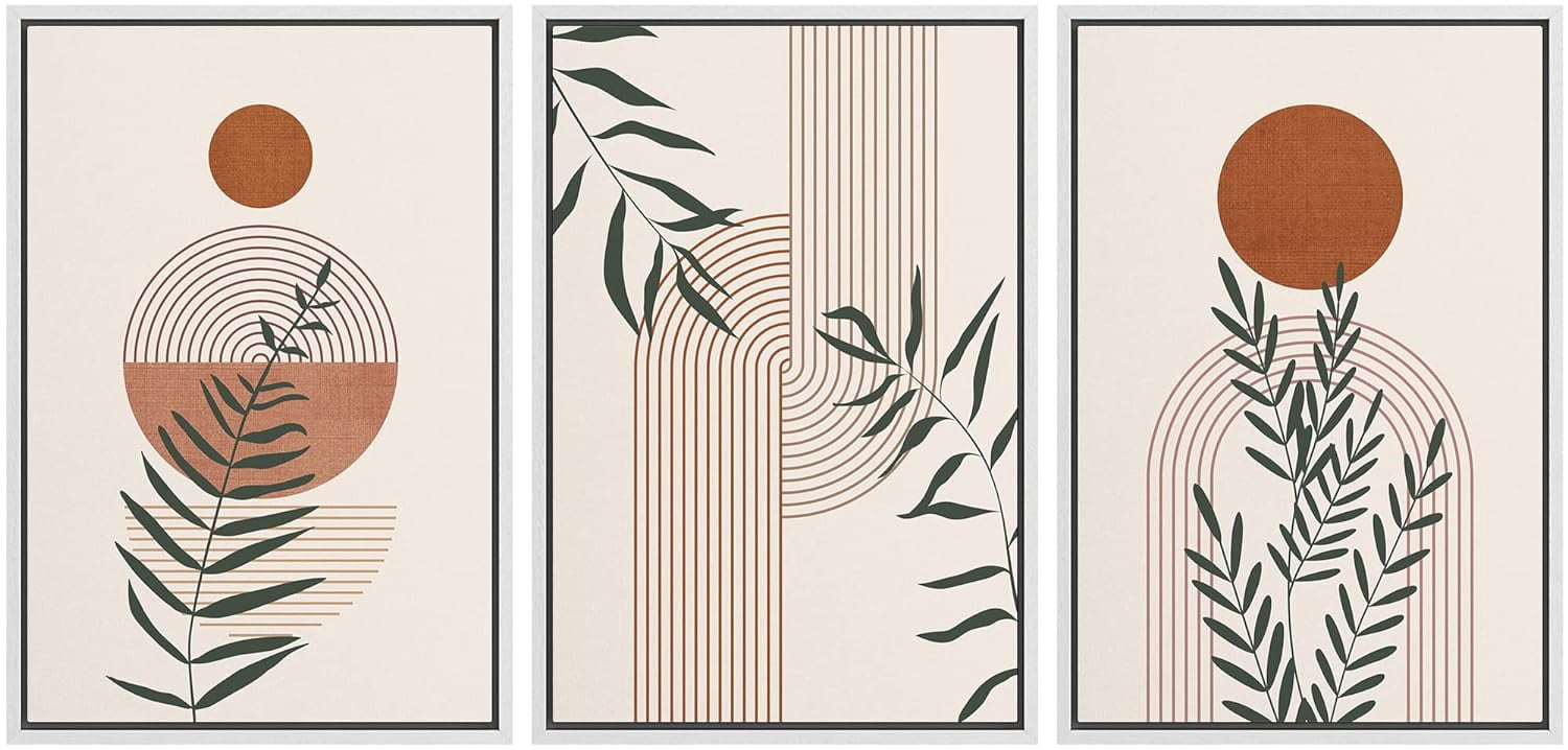 IDEA4WALL Framed Canvas Print Wall Art Set of 3 Geometric Forest Plant ...