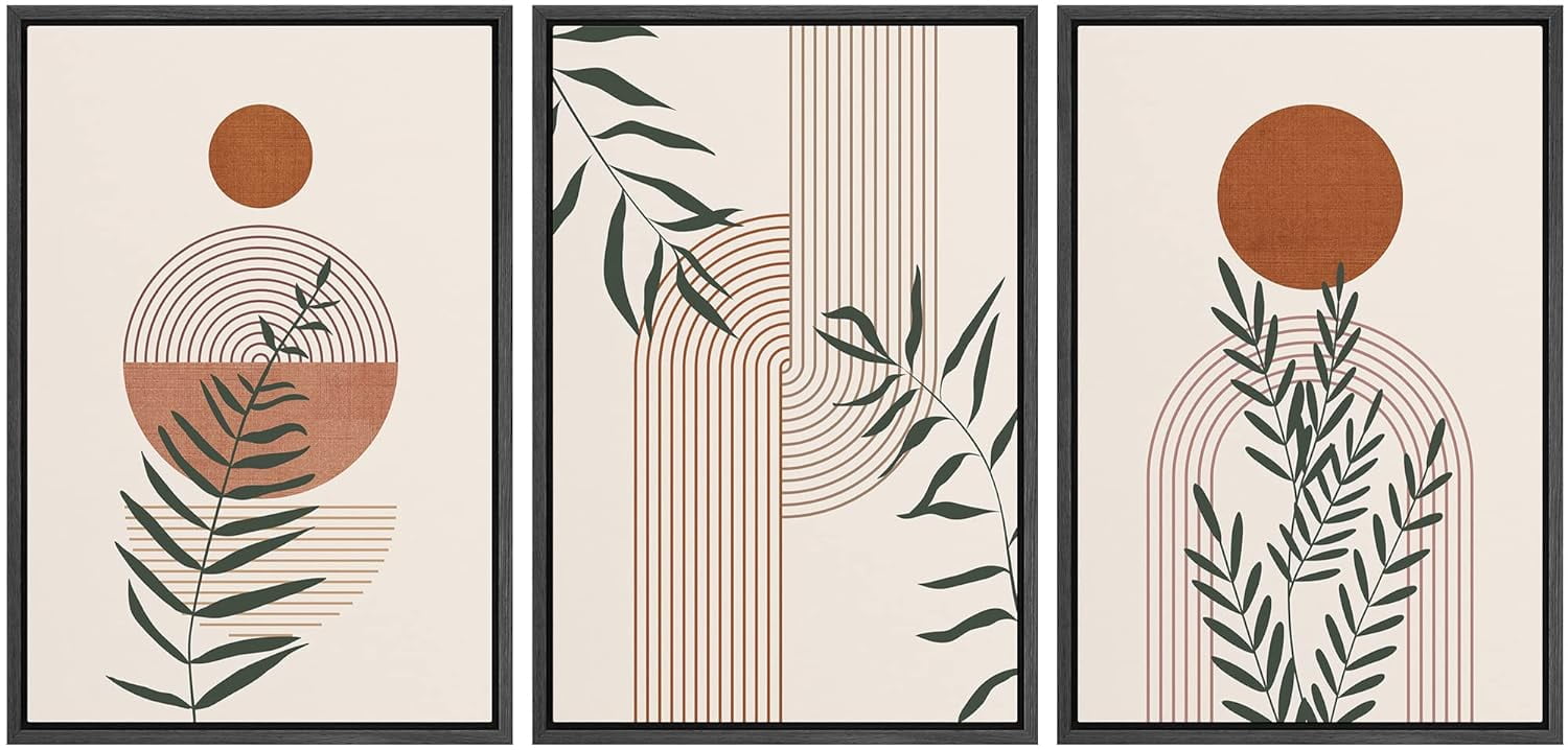 IDEA4WALL Framed Canvas Print Wall Art Set of 3 Geometric Forest Plant ...
