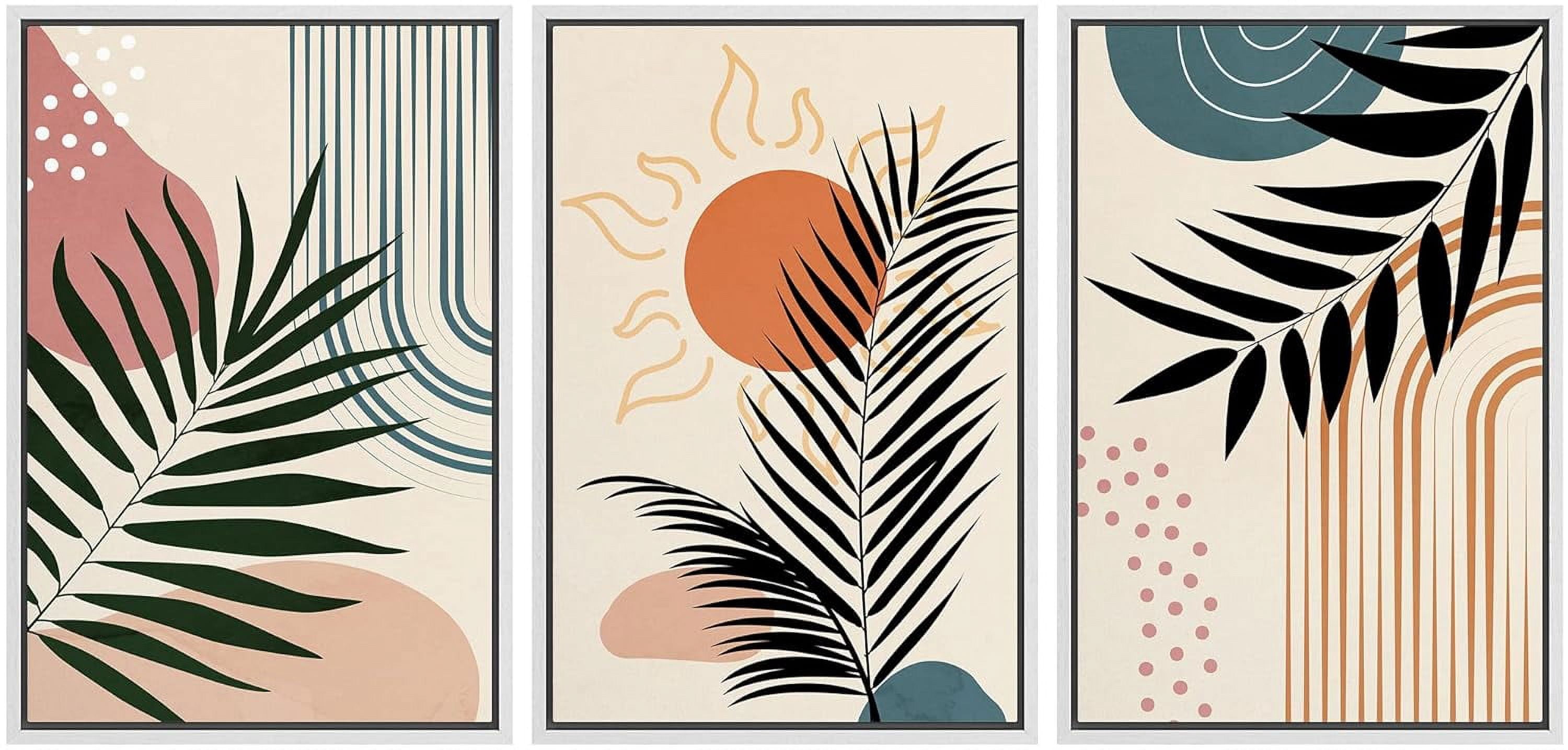 IDEA4WALL Framed Canvas Print Wall Art Set of 3 Geometric Jungle Leaf ...