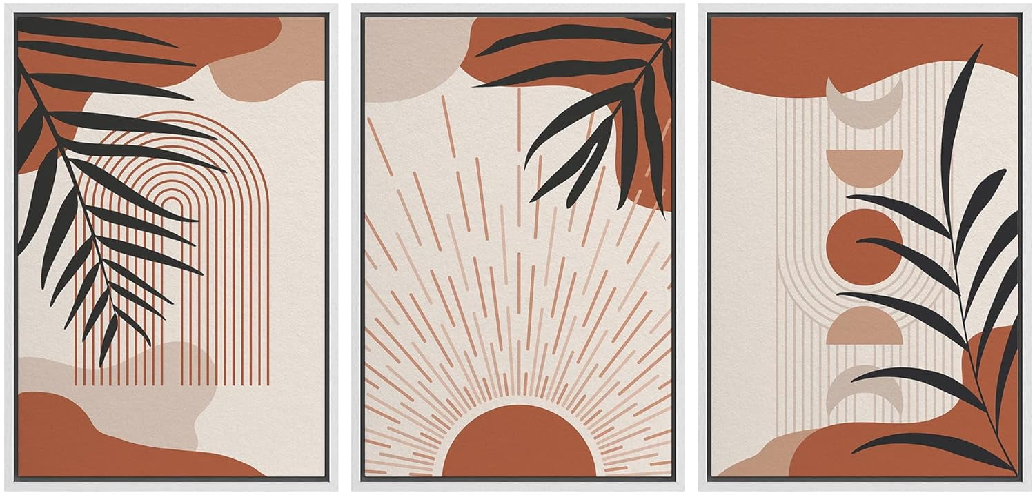 IDEA4WALL Framed Canvas Print Wall Art Set of 3 Geometric Jungle Palm ...