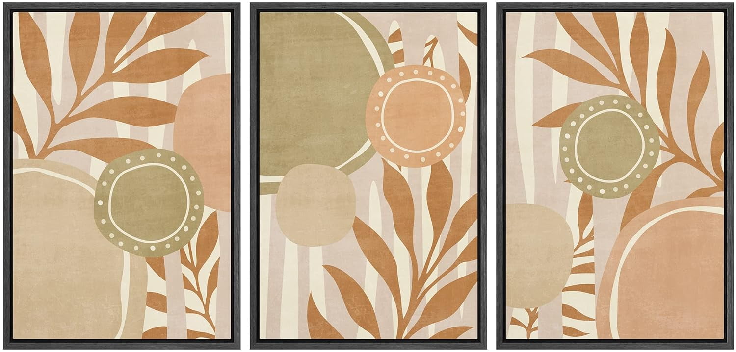 IDEA4WALL Framed Canvas Print Wall Art Set of 3 Geometric Ring Circle ...