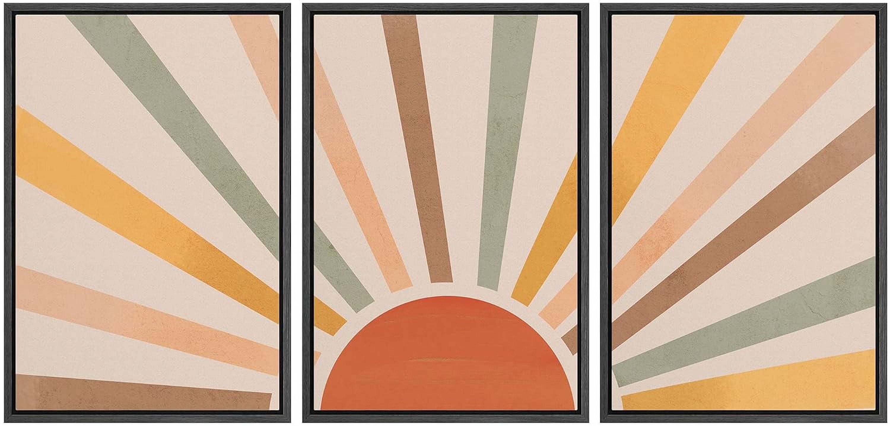IDEA4WALL Framed Canvas Print Wall Art Set of 3 Geometric Shining Sun ...