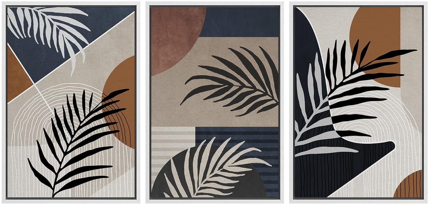 IDEA4WALL Framed Canvas Print Wall Art Set of 3 Geometric Tropical Palm ...