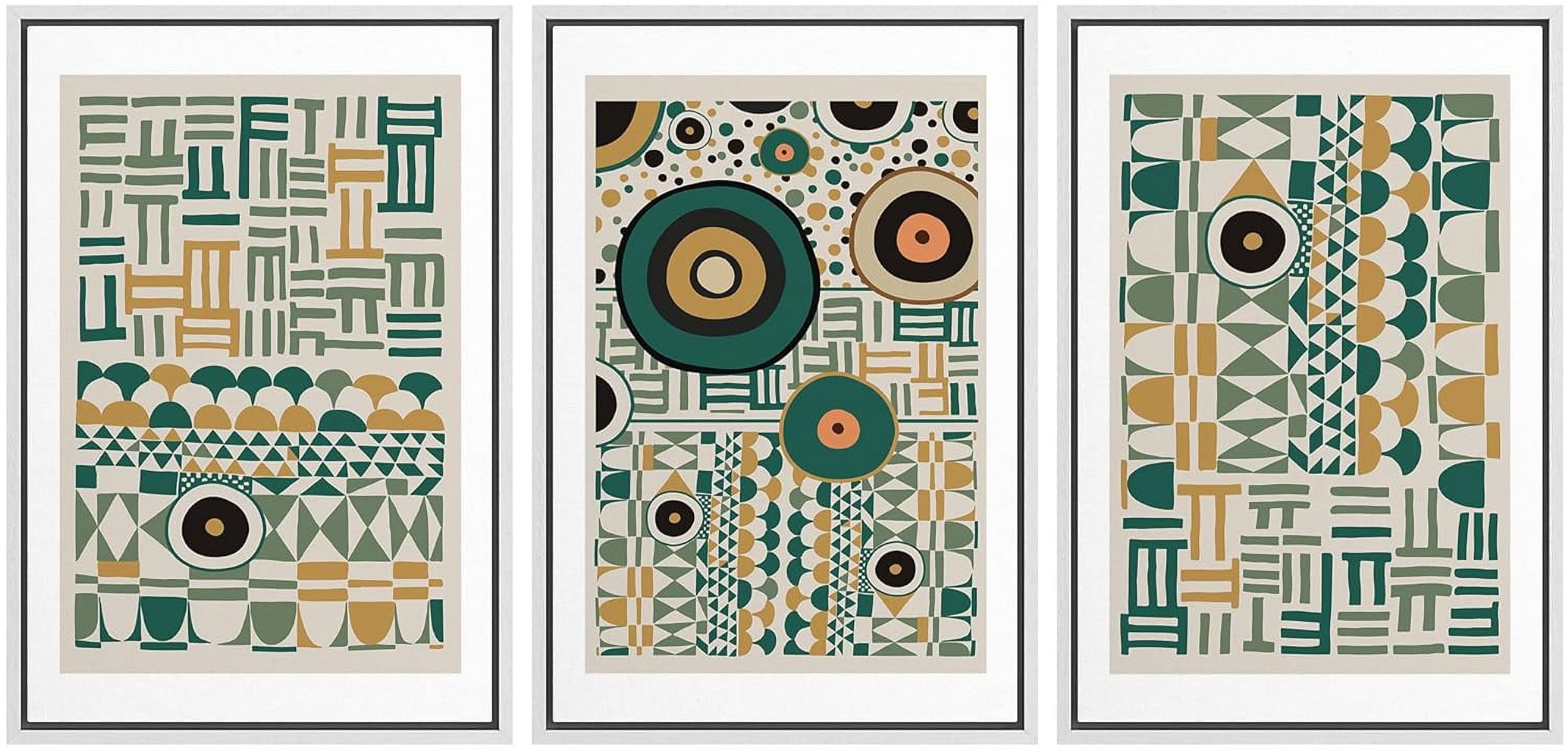 IDEA4WALL Framed Canvas Print Wall Art Set of 3 Gold & Green Polygon ...