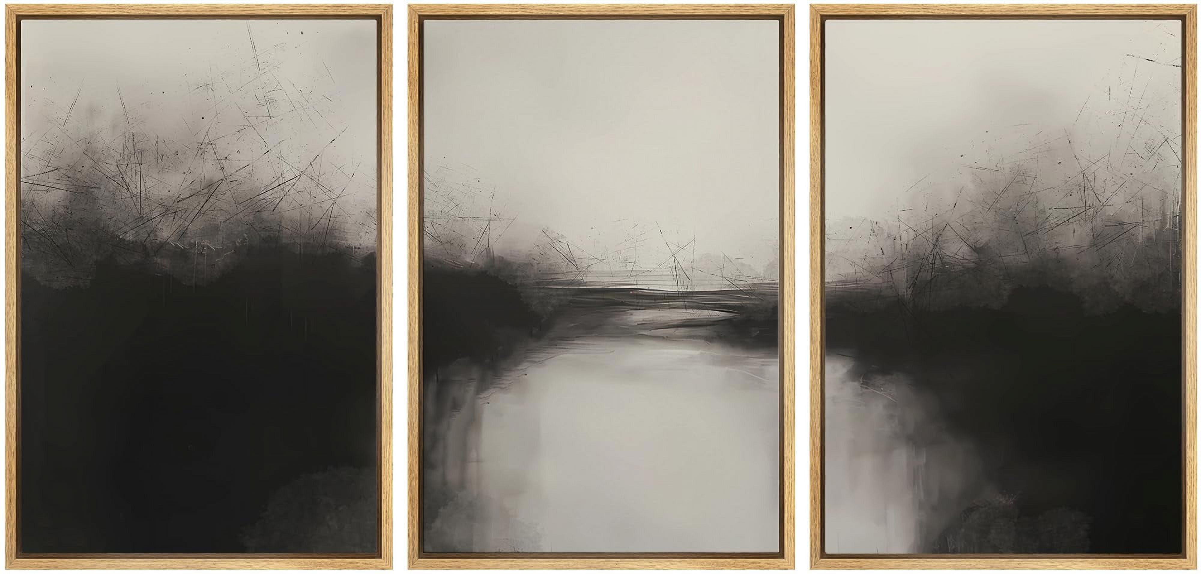 IDEA4WALL Framed Canvas Print Wall Art Set of 3 Minimalist Black & Gray ...