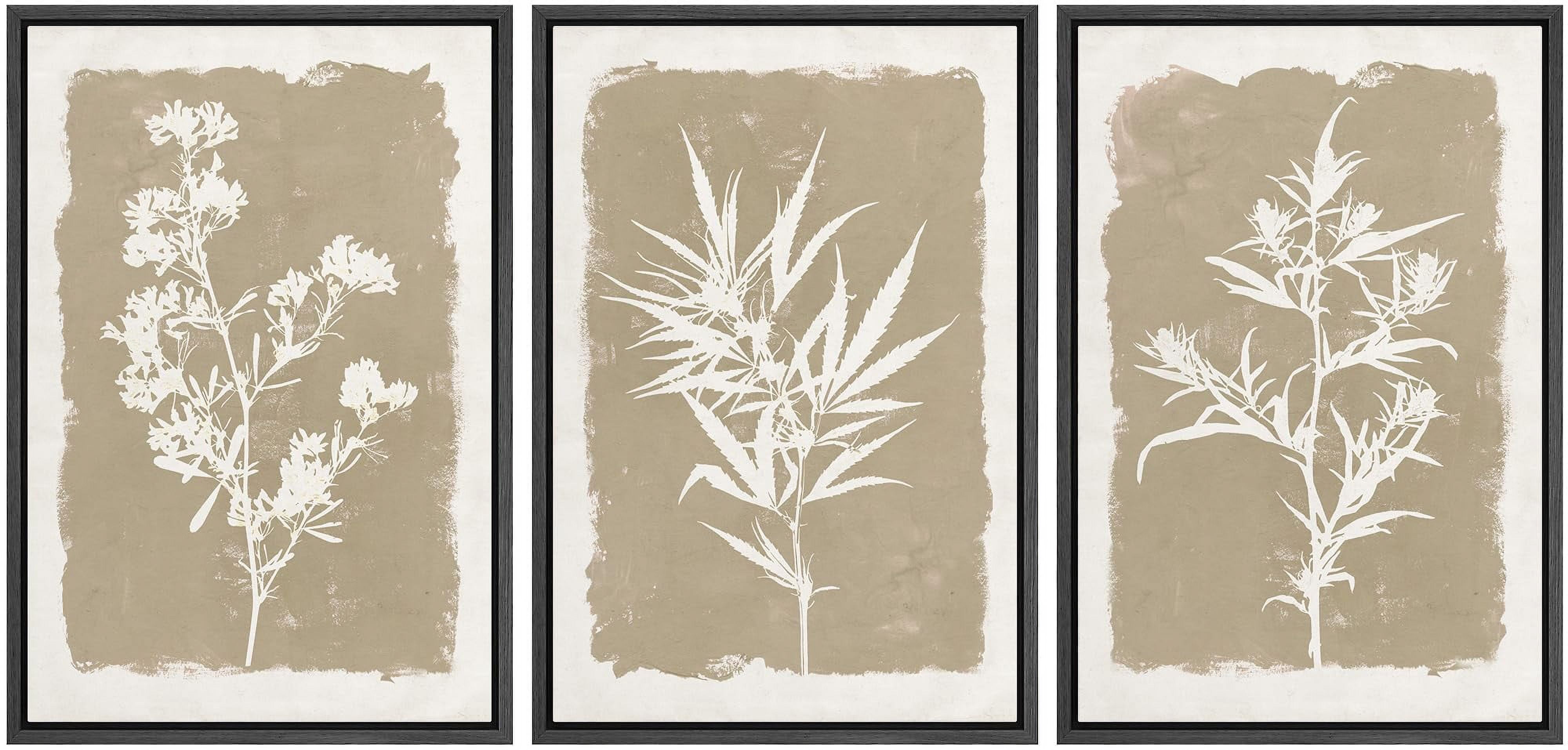 IDEA4WALL Framed Canvas Print Wall Art Set of 3 Minimalist Elegant Botanical Illustration Pastel ...