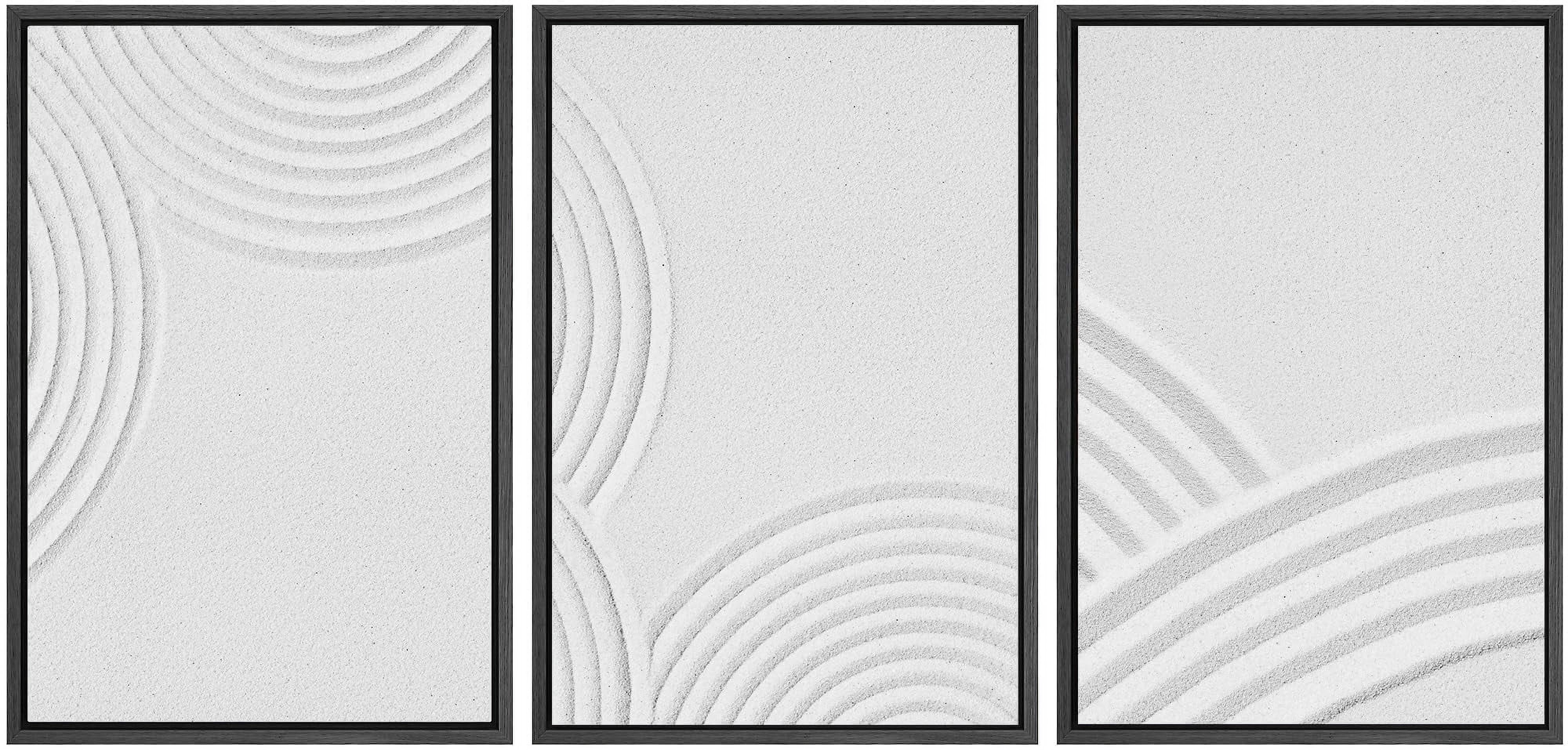 IDEA4WALL Framed Canvas Print Wall Art Set of 3 Minimalist Sand Texture ...