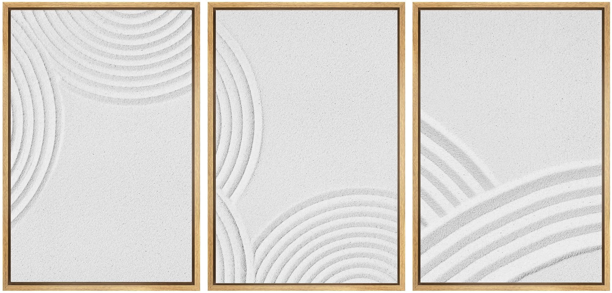 IDEA4WALL Framed Canvas Print Wall Art Set of 3 Minimalist Sand Texture ...