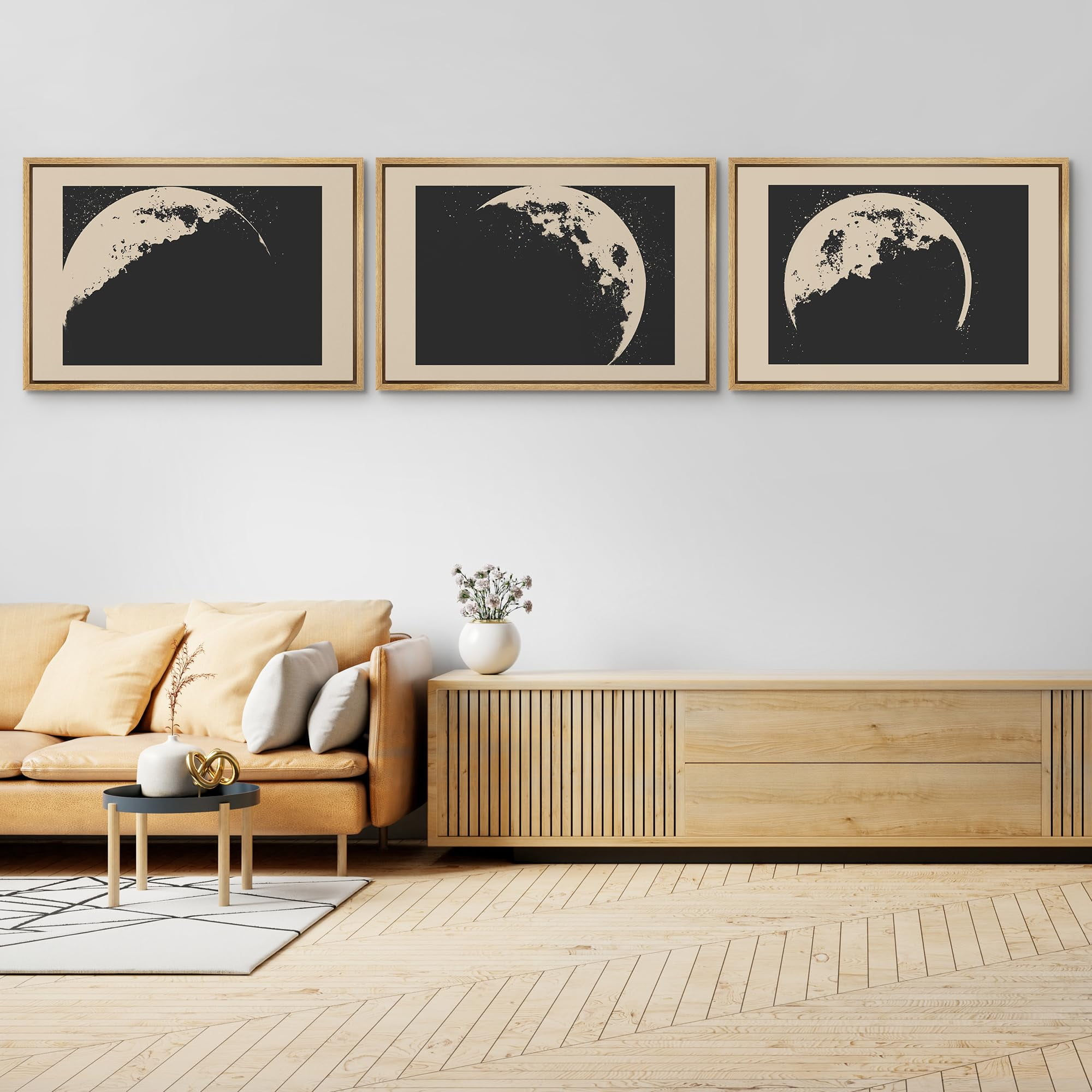 IDEA4WALL Framed Canvas Print Wall Art Set of 3 Monochromatic Noun Mare ...