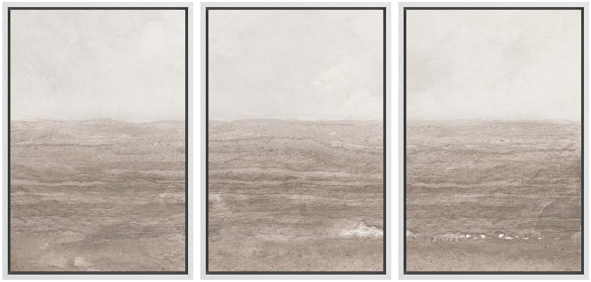 IDEA4WALL Framed Canvas Print Wall Art Set of 3 Neutral Seascapes ...