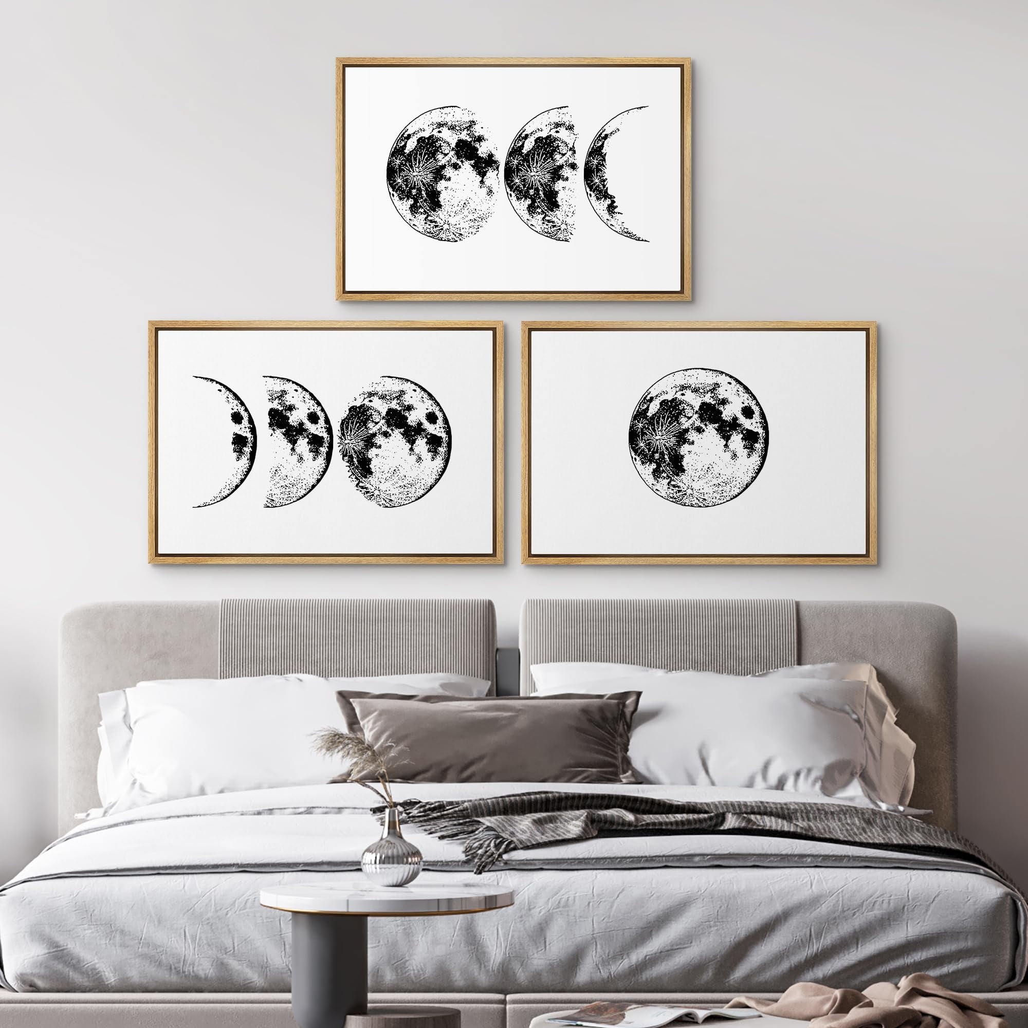 IDEA4WALL Framed Canvas Print Wall Art Set of 3 Noun Mare Lunar Surface ...