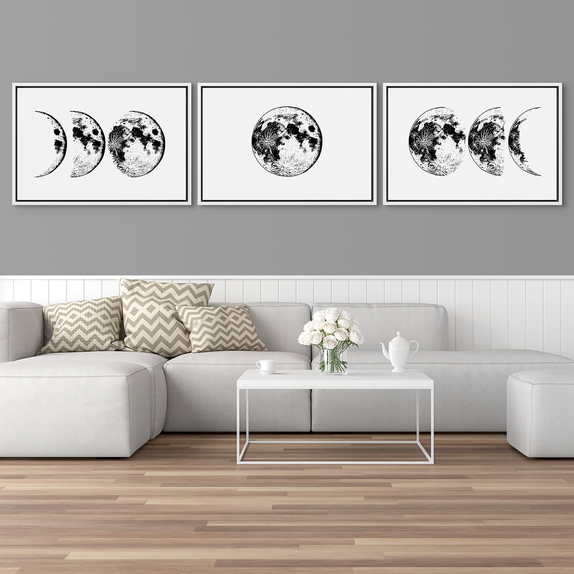 IDEA4WALL Framed Canvas Print Wall Art Set of 3 Noun Mare Lunar Surface ...