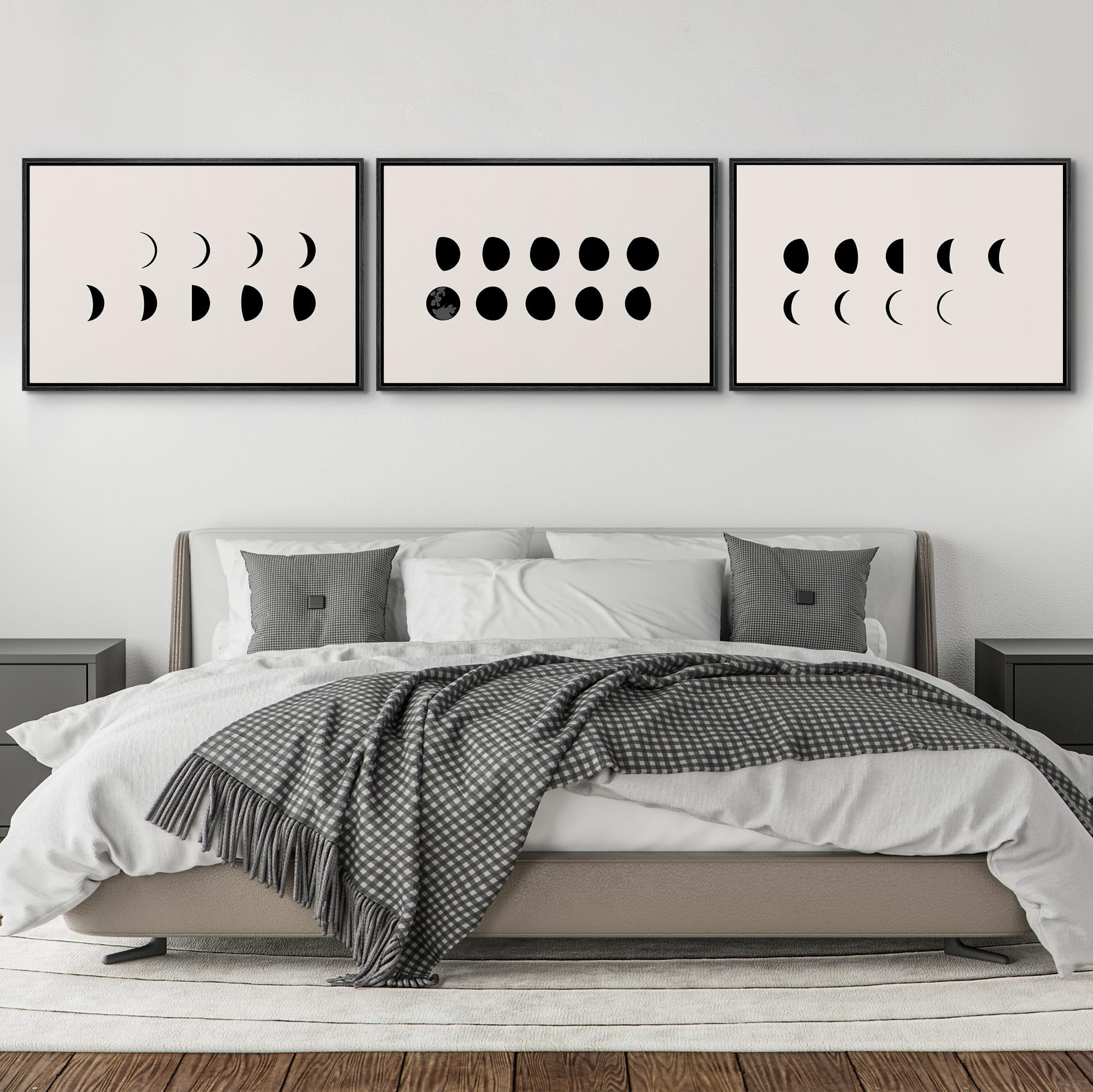 IDEA4WALL Framed Canvas Print Wall Art Set of 3 Noun Minimalist Lunar ...