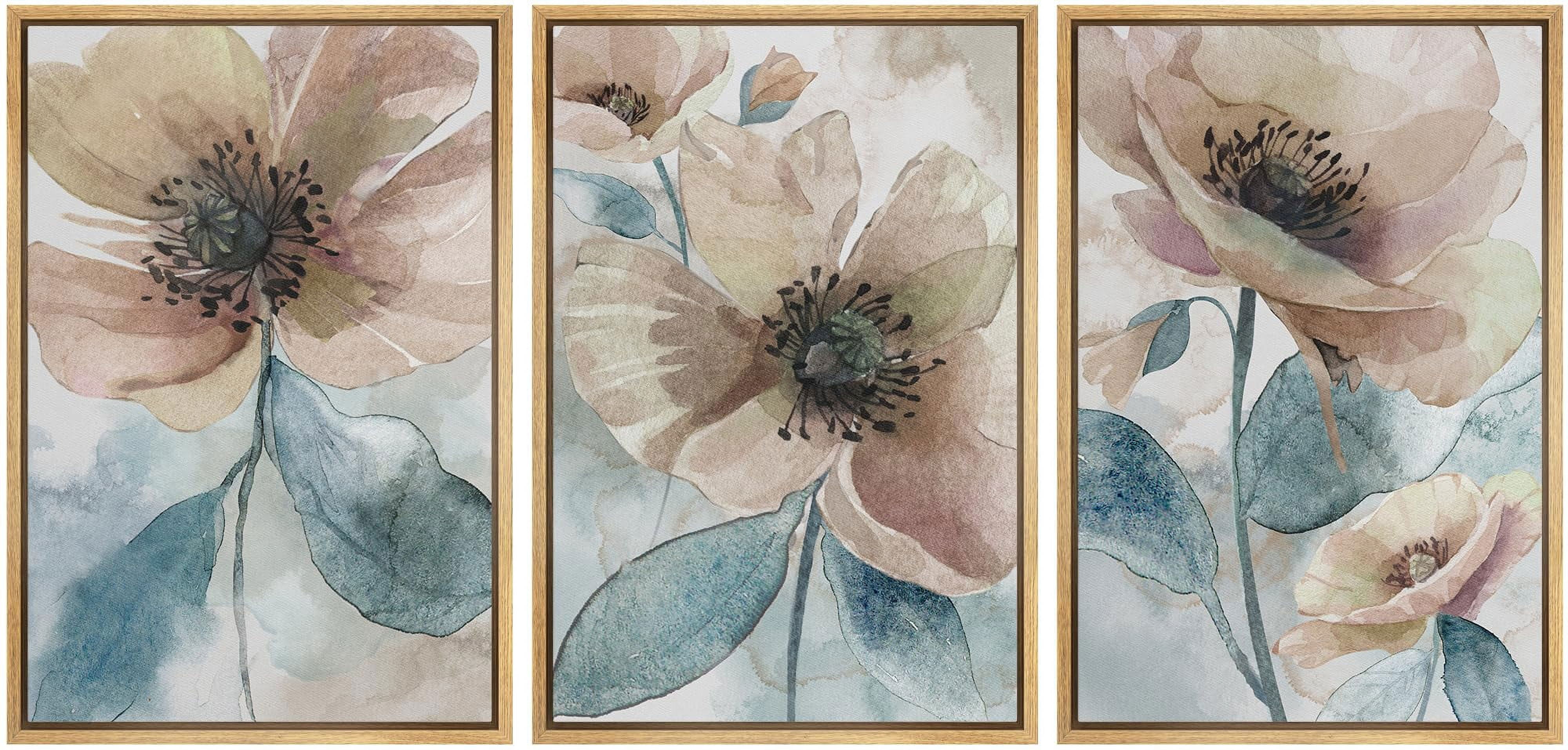 IDEA4WALL Framed Canvas Print Wall Art Set of 3 Pink Elegant Flowers ...