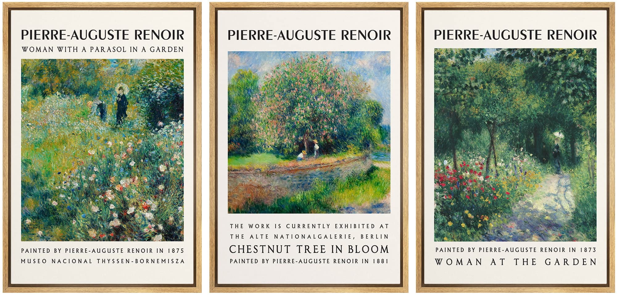 IDEA4WALL Framed Canvas Print Wall Art Set of 3 Renoir Watercolor Pastel Botanical Print Fine ...