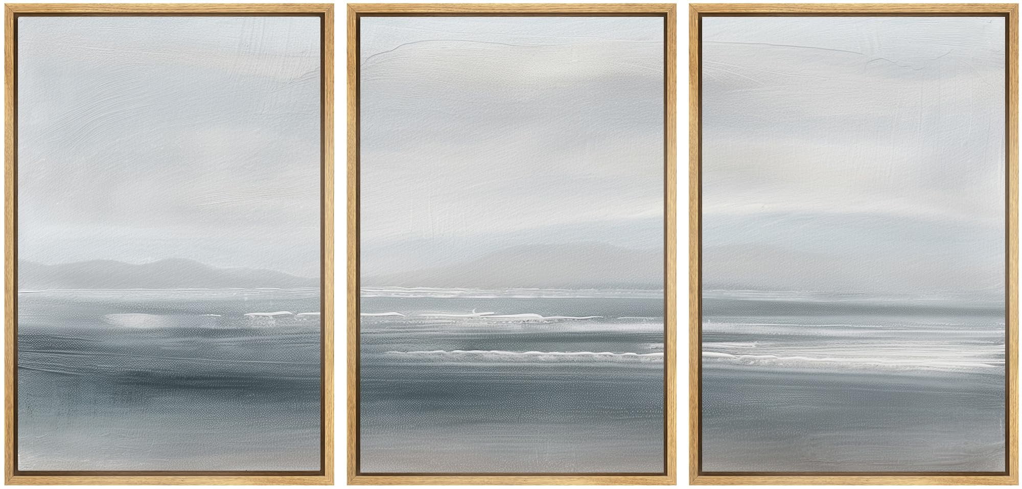 IDEA4WALL Framed Canvas Print Wall Art Set of 3 Serenity Seascape Soft ...